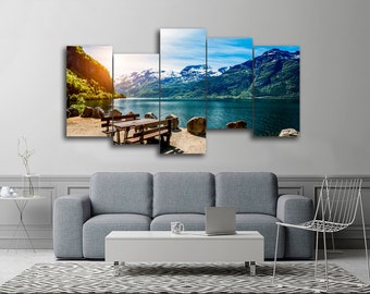 Natural Forest Dawn 5 Piece Canvas Wall Art, Large Framed 5 Panel ...