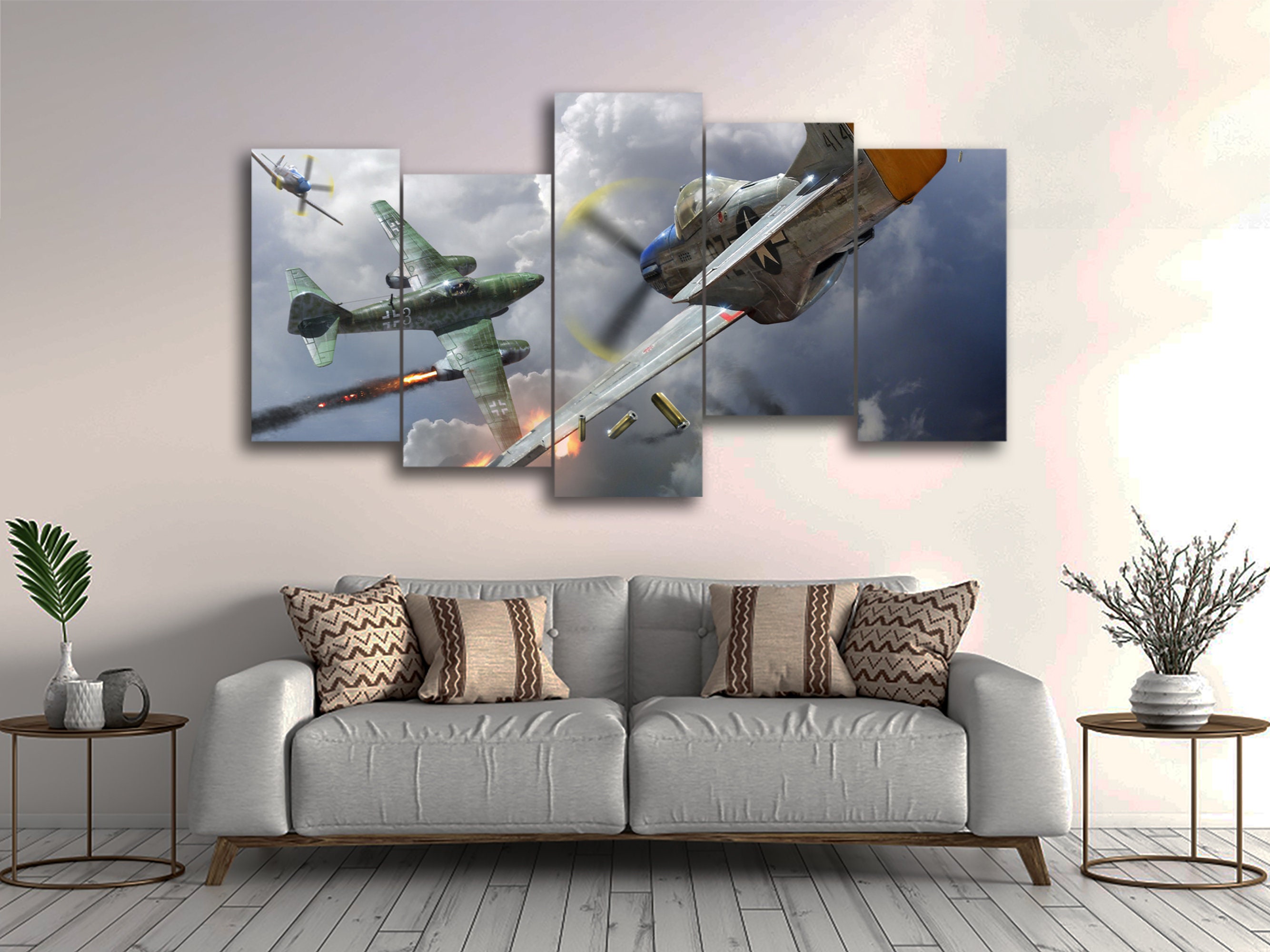 P 51 Shooting Down ME 262 Airplane 5 Piece Canvas Wall Art, Large ...