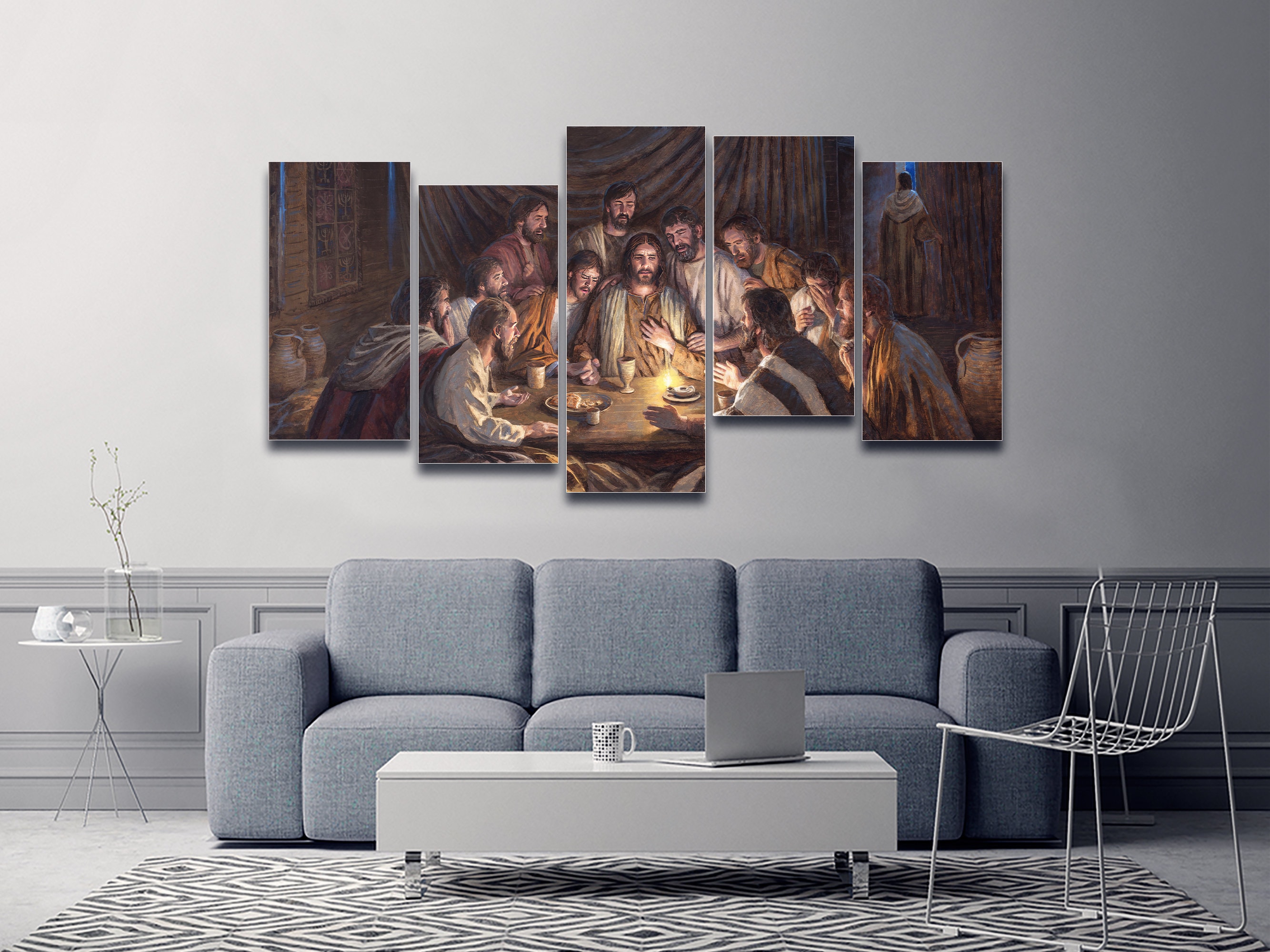 The Last Supper 5 Pieces Canvas Wall Art, Large Framed 5 Panel Canvas ...