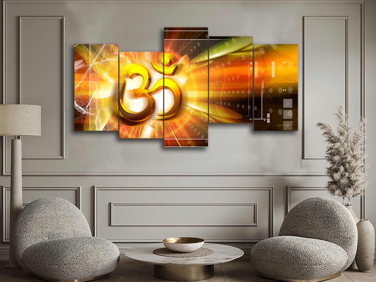 Illustration of Om Symbol 5 Piece Canvas Wall Art, Large Framed 5 Panel ...