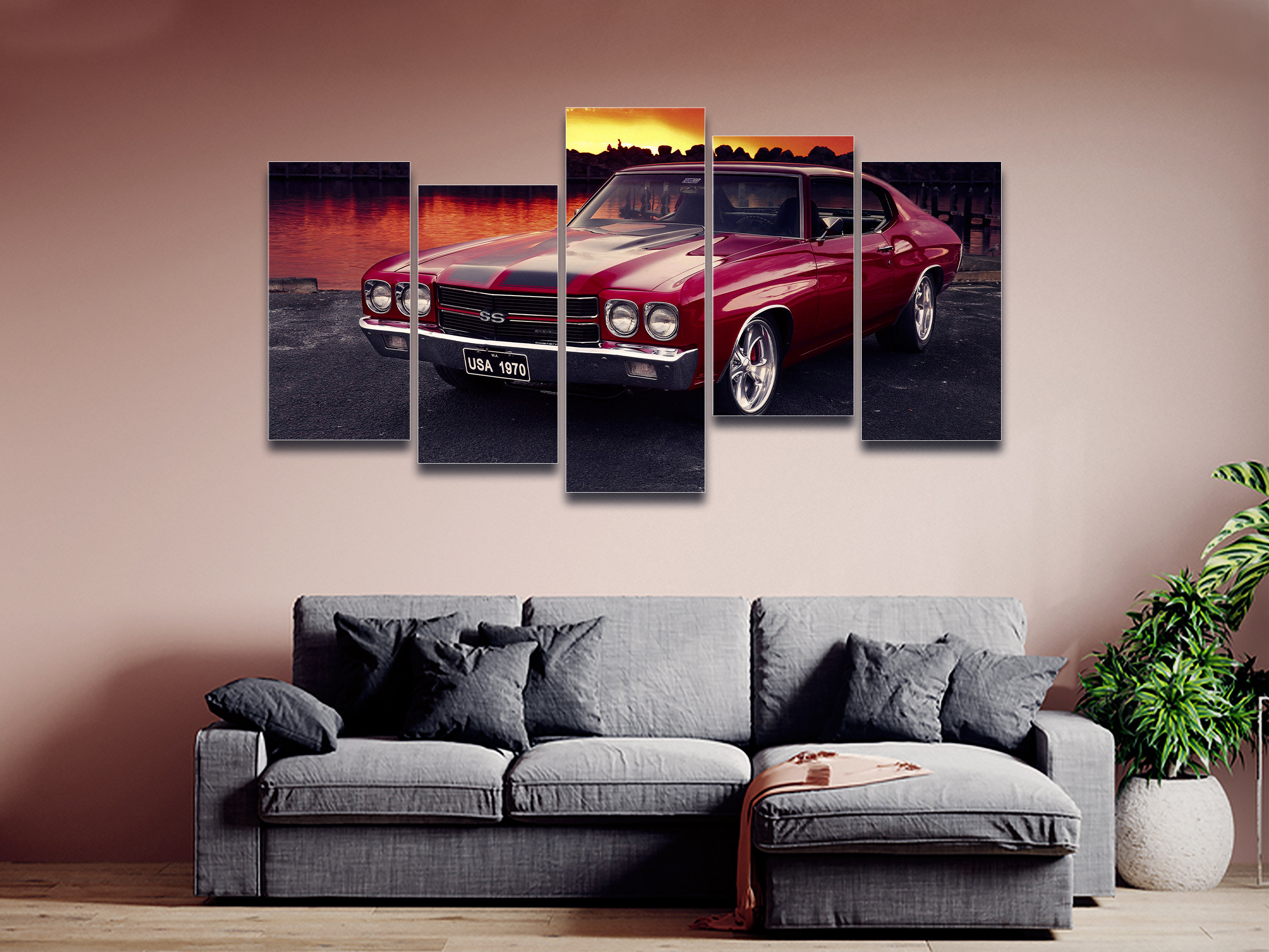 Chevrolet Chevelle SS 1970 5 Pieces Canvas Wall Art, Large Framed 5 ...
