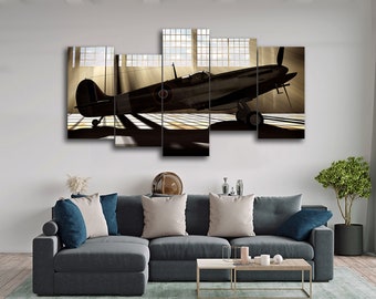 Spitfire Fighter Aircraft 5 Pieces Canvas Wall Art, Large Framed 5 ...