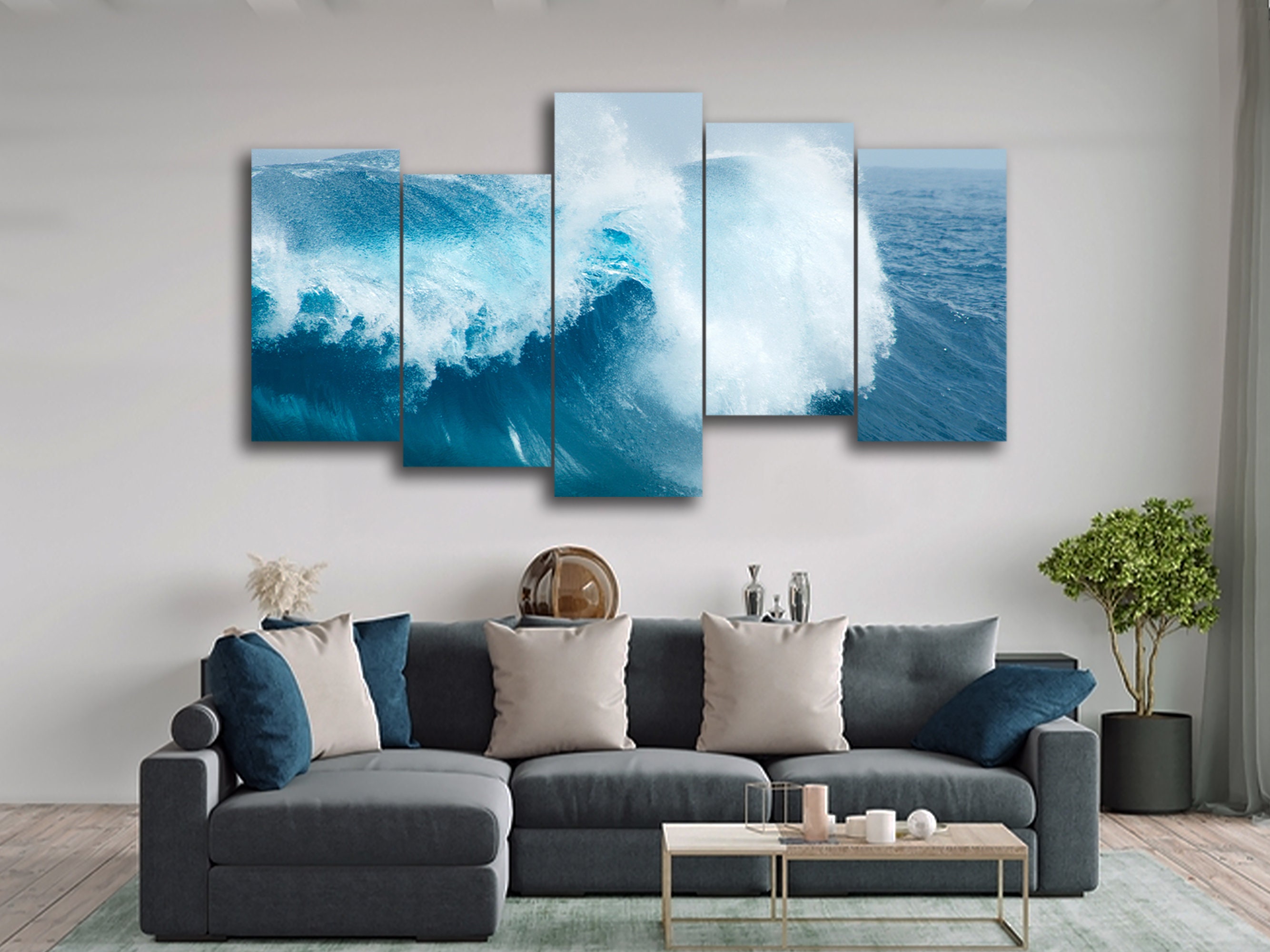 Powerful Ocean Waves 5 Piece Canvas Wall Art, Large Framed 5 Panel ...