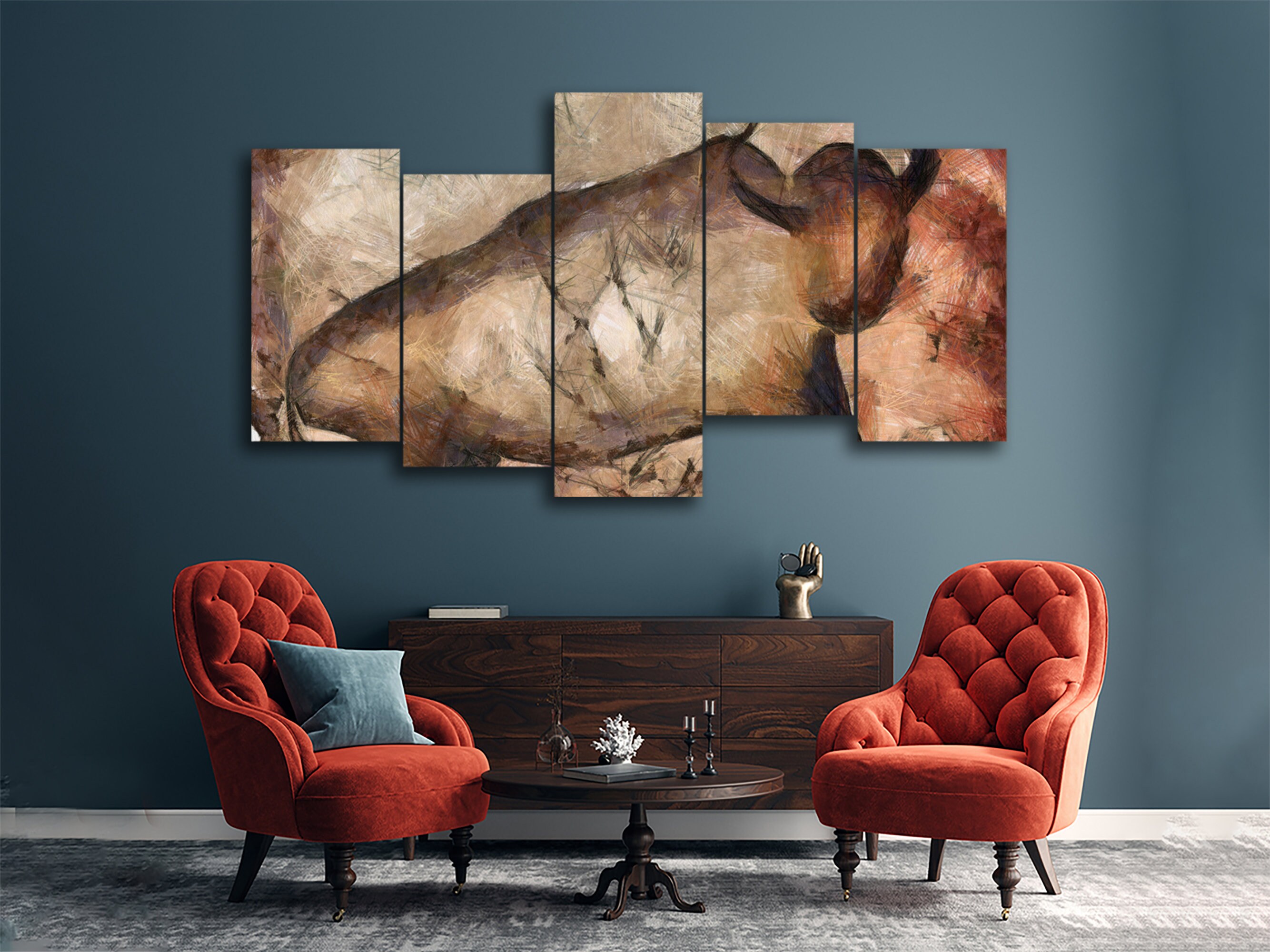 Bull Primeval Paintings 5 Pieces Canvas Wall Art, Large Framed 5 Panel ...