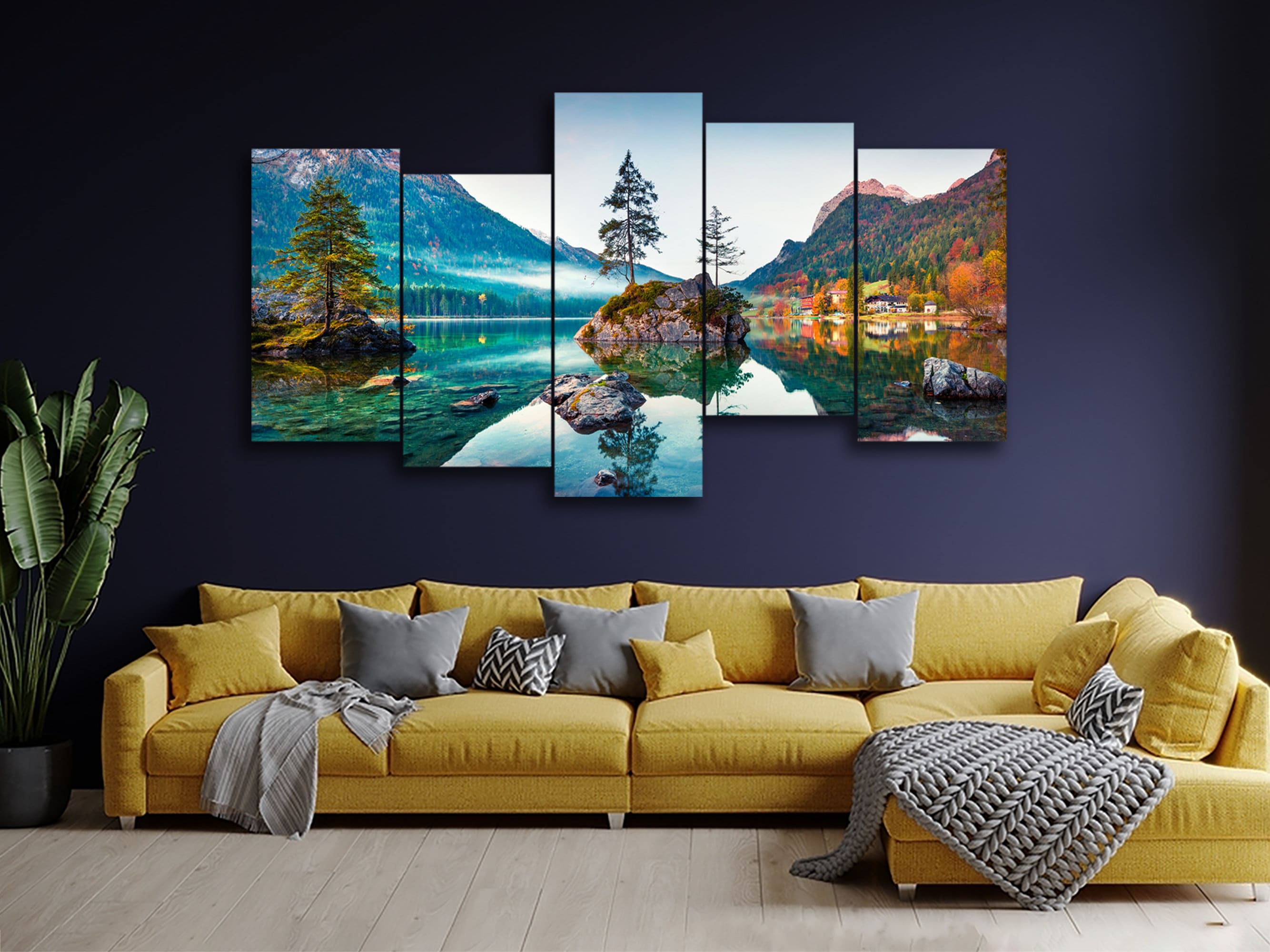 Hintersee Lake, Bavarian Alps 5 Piece Canvas Wall Art, Large Framed 5 ...