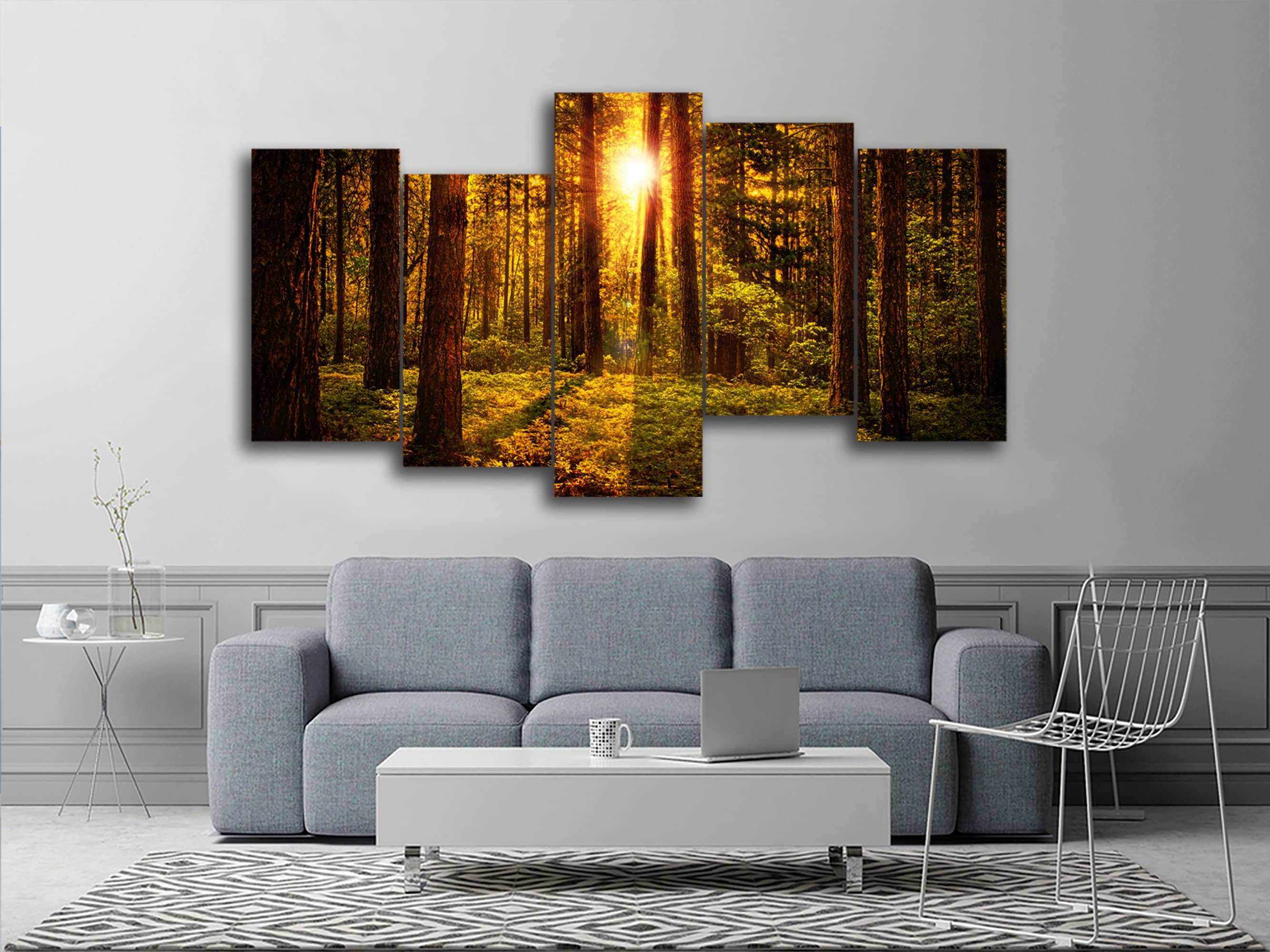 Natural Forest Dawn 5 Piece Canvas Wall Art, Large Framed 5 Panel ...