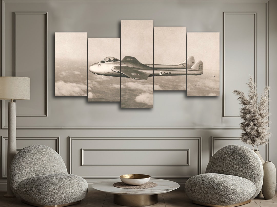 Havilland DH-100 Vampire 5 Pieces Canvas Wall Art, Large Framed 5 Panel ...