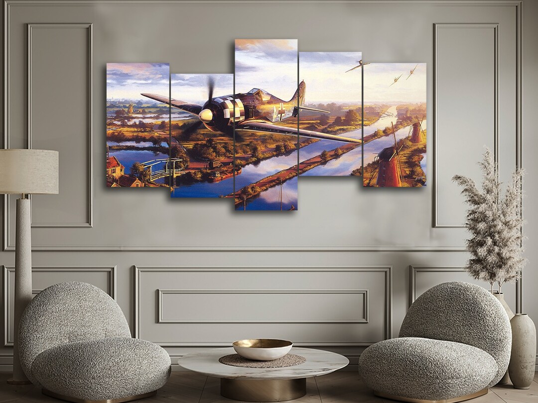 Day of the Fighters, FW190 Airplane WWII 5 Piece Canvas Wall Art, Large ...