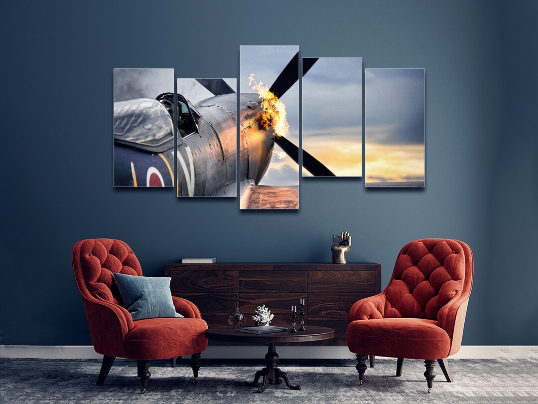 Spitfire Fighter Aircraft 5 Pieces Canvas Wall Art, Large Framed 5 ...