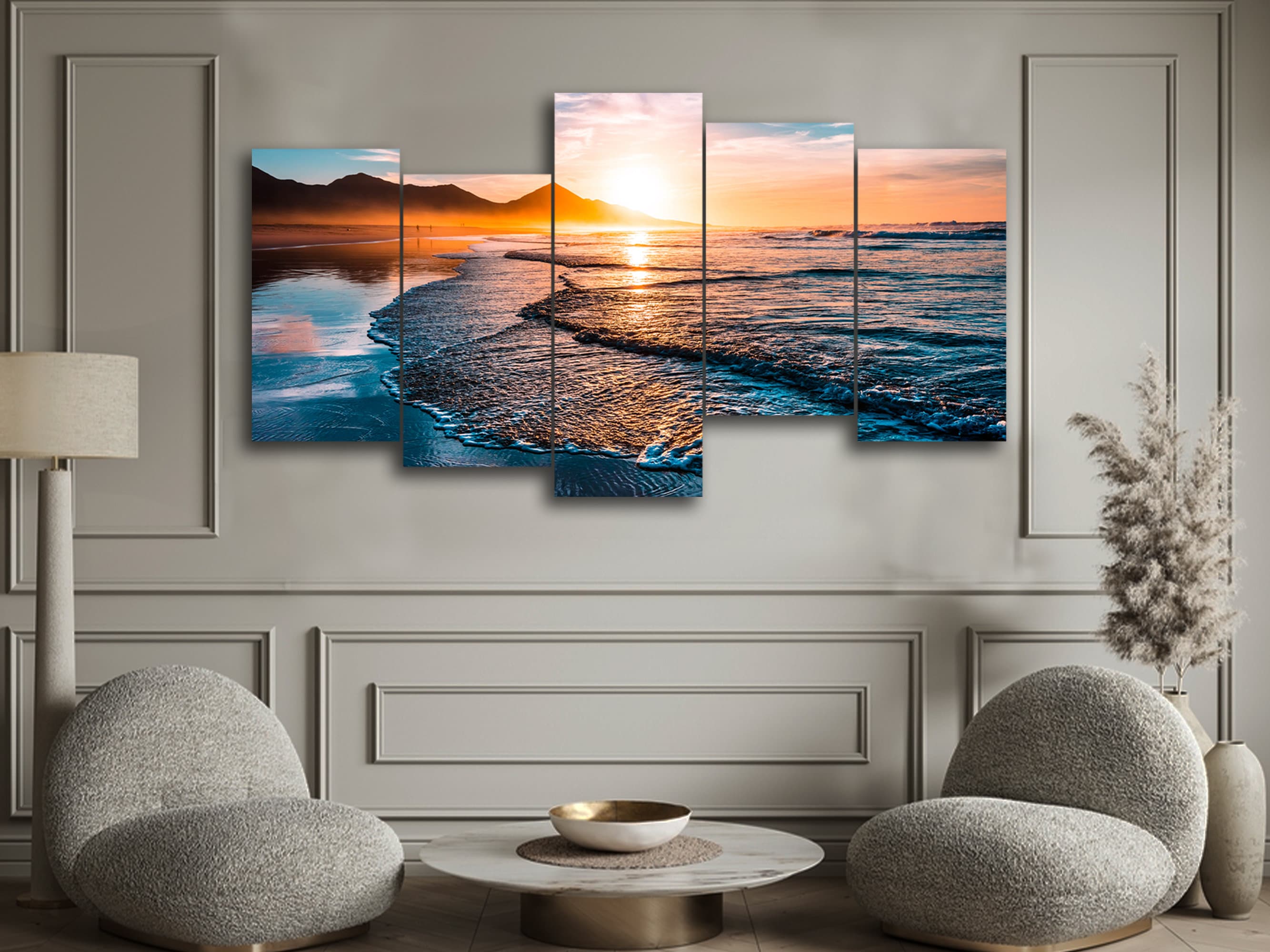 Amazing Beach Sunset With Endless Horizon 5 Piece Canvas Wall Art ...