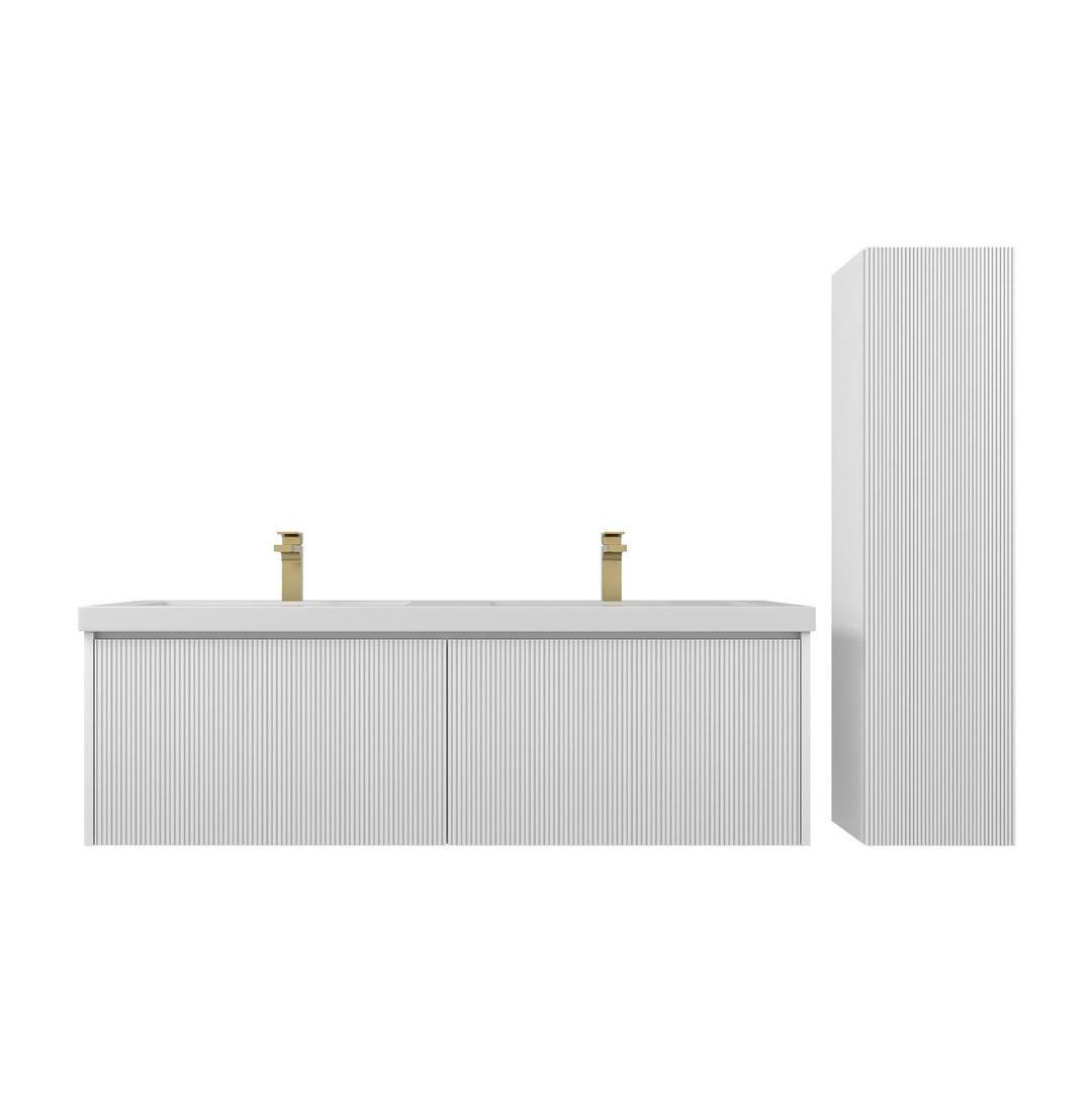 60 Inch Floating Bathroom Vanity With Sink & Two Side Cabinets, Wall ...