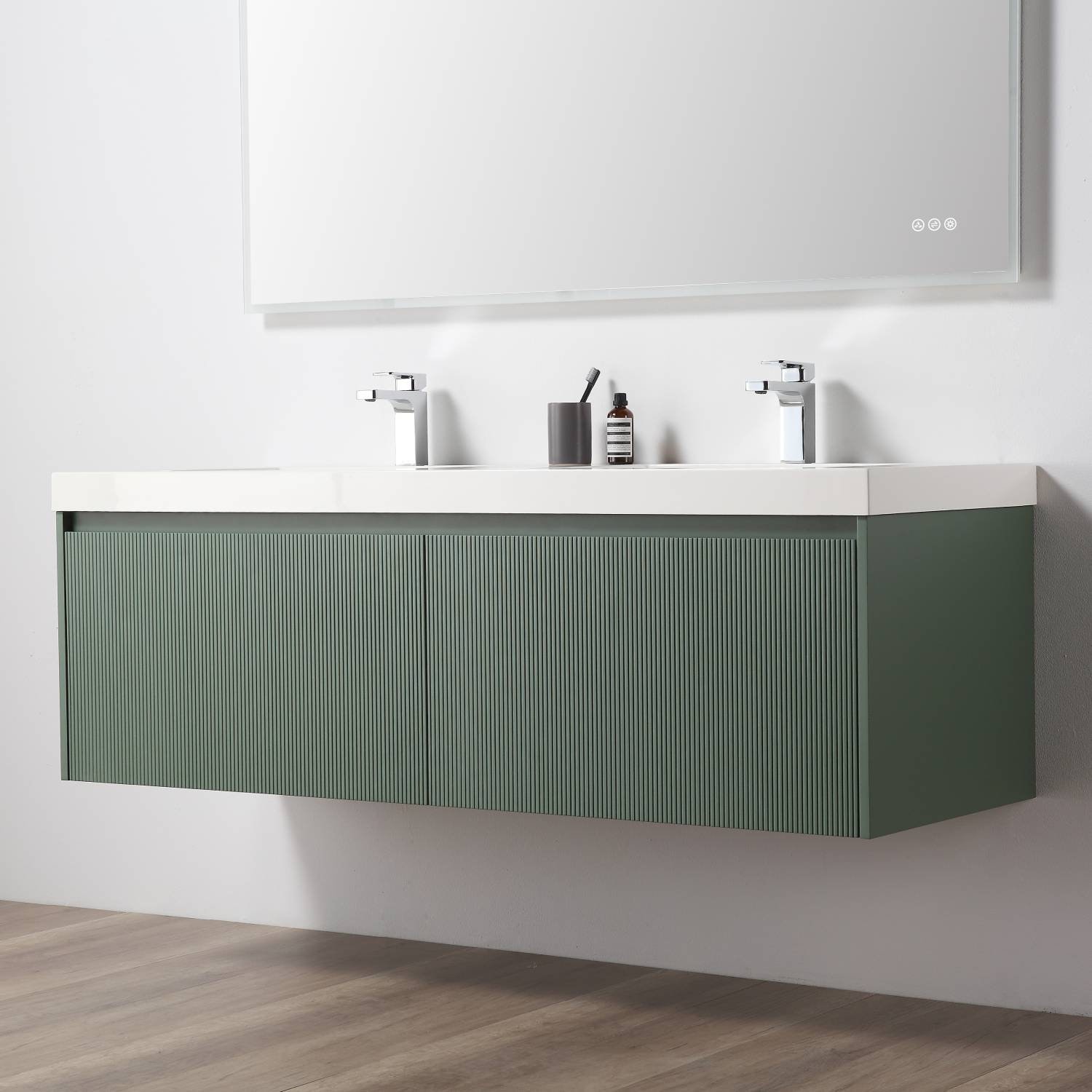 60 Inch Floating Bathroom Vanity With Sink & Two Side Cabinets, Wall ...