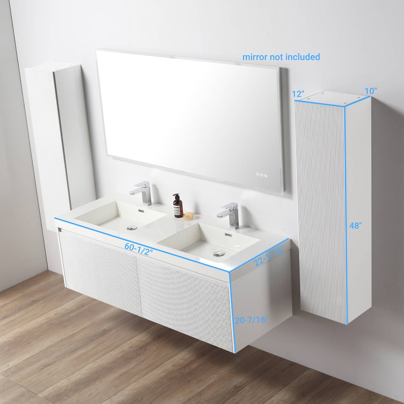 60 Inch Floating Bathroom Vanity With Sink & Two Side Cabinets, Wall ...