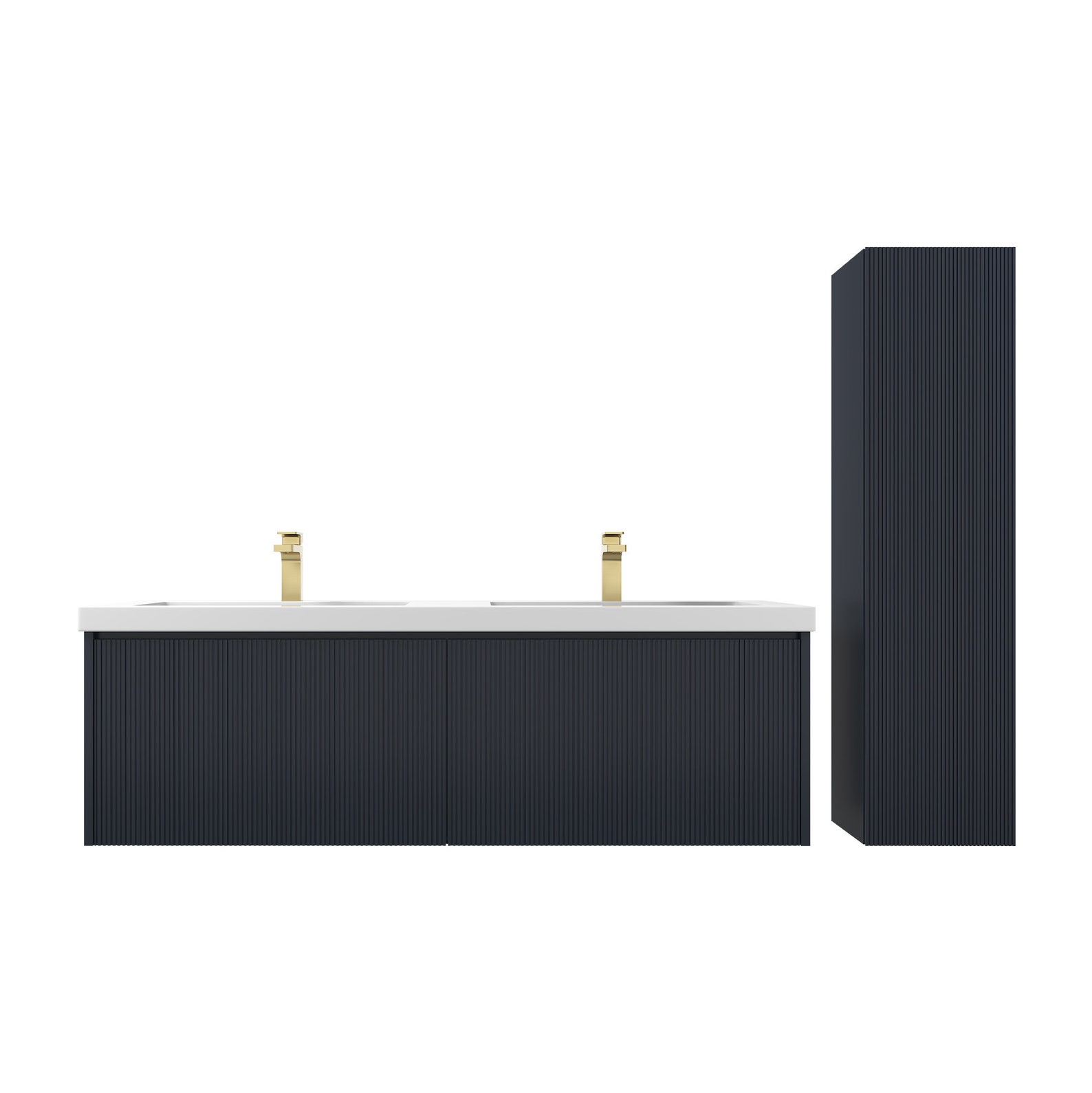 60 Inch Floating Bathroom Vanity With Sink & Two Side Cabinets, Wall ...