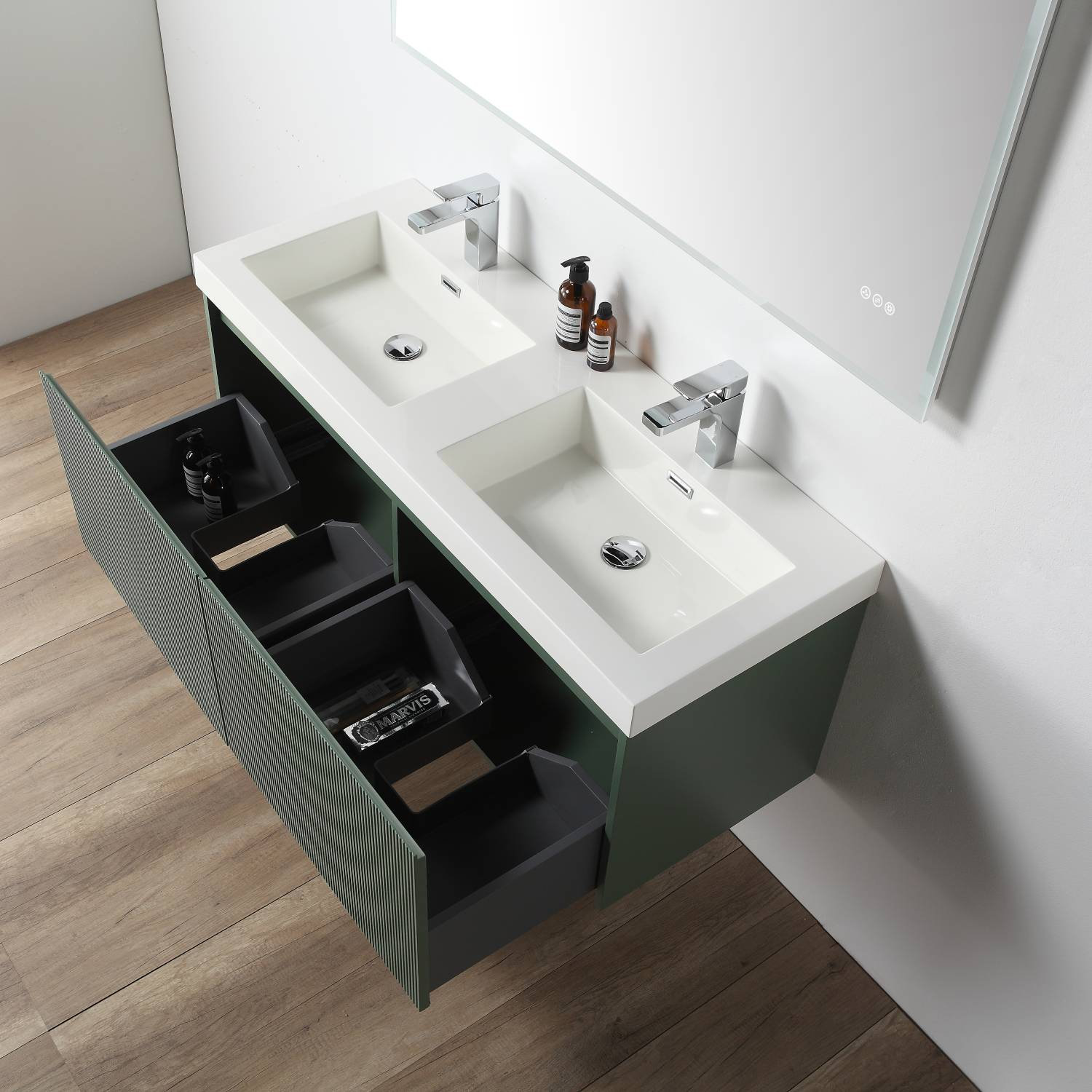 48 Inch Floating Bathroom Vanity With Double Sinks & Two Side Cabinets ...