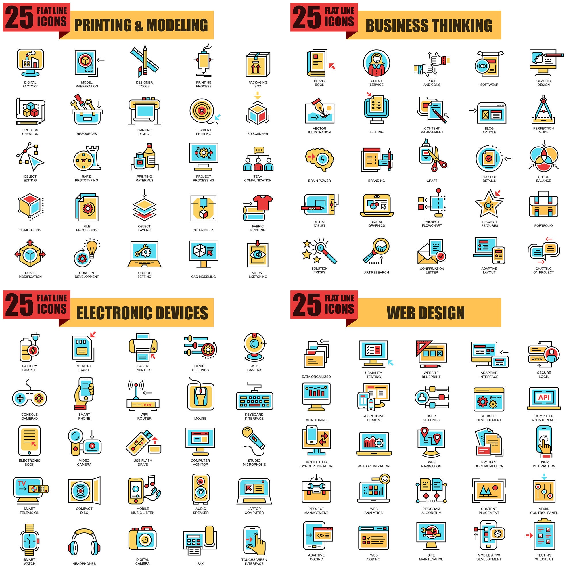 Multiple Industries Color Flat Lines Business Icons | 800 Icons for Web ...