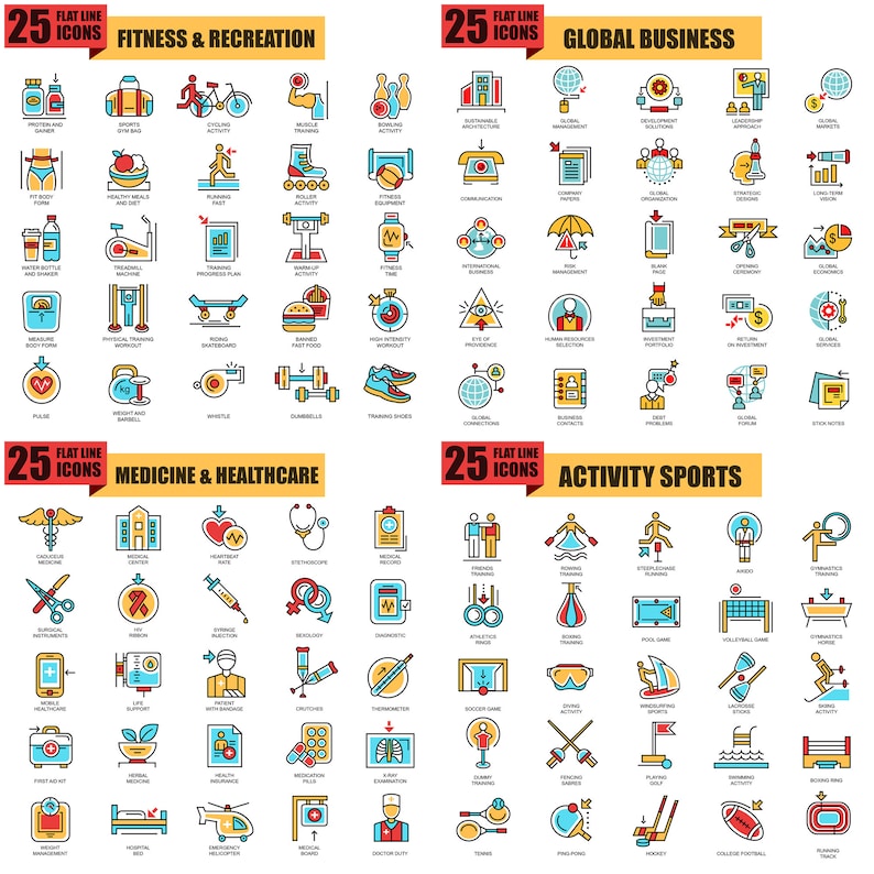 Multiple Industries Color Flat Lines Business Icons | 800 Icons for Web ...