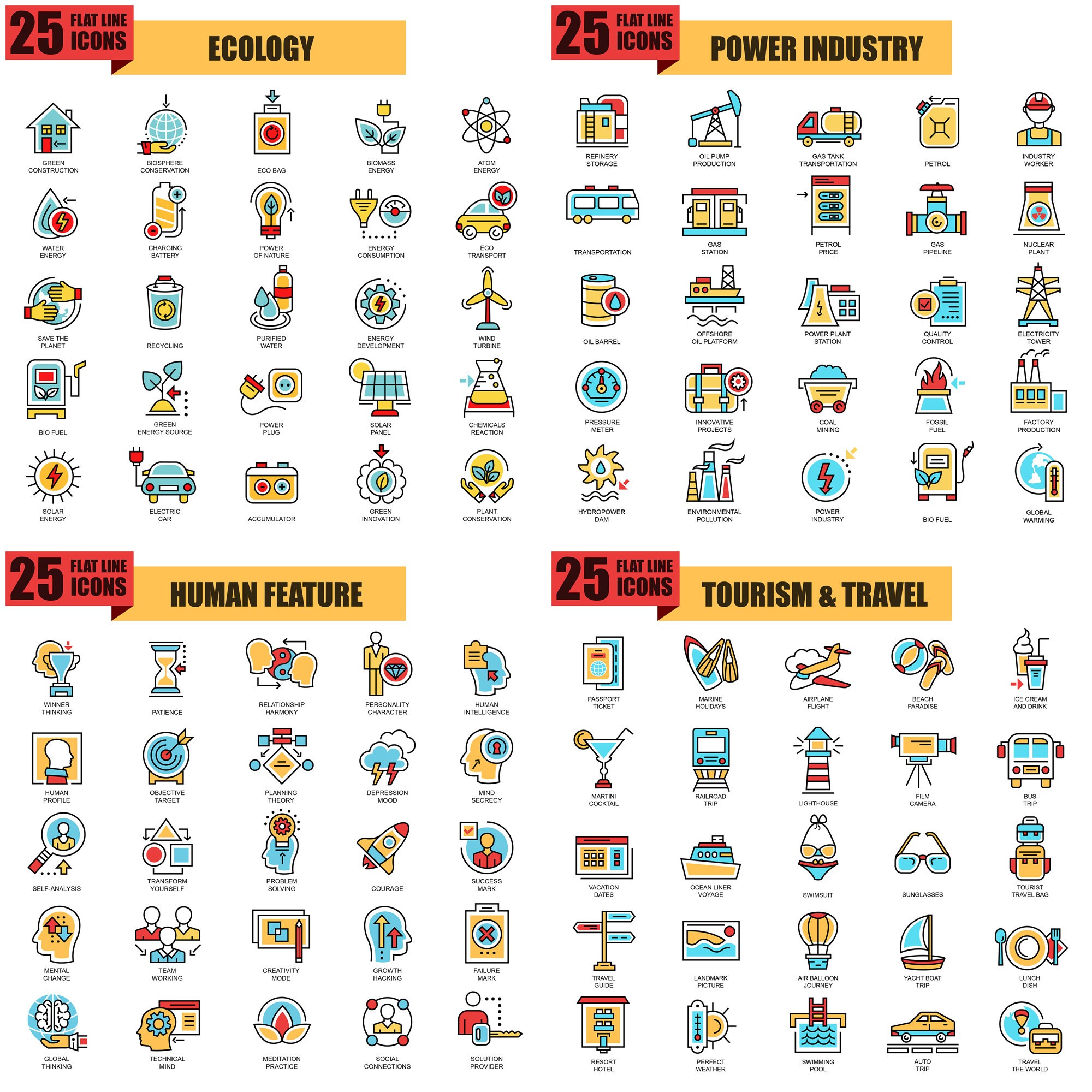 Multiple Industries Color Flat Lines Business Icons | 800 Icons for Web ...