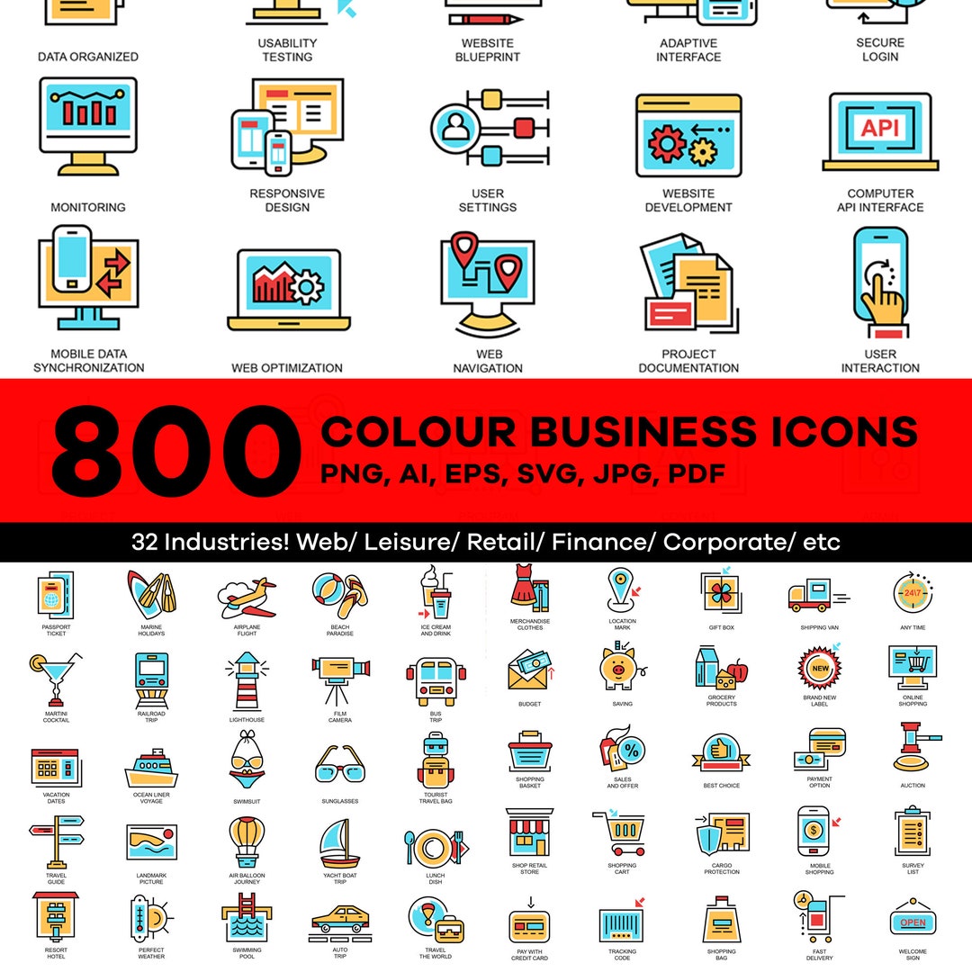 Multiple Industries Color Flat Lines Business Icons | 800 Icons for Web ...
