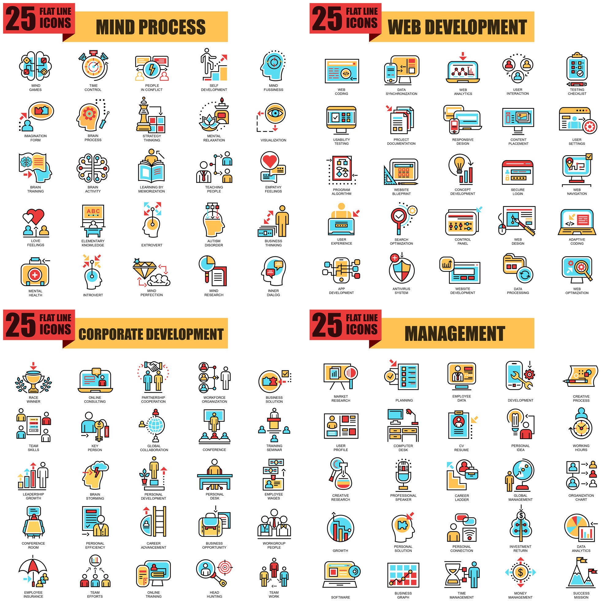 Multiple Industries Color Flat Lines Business Icons | 800 Icons for Web ...