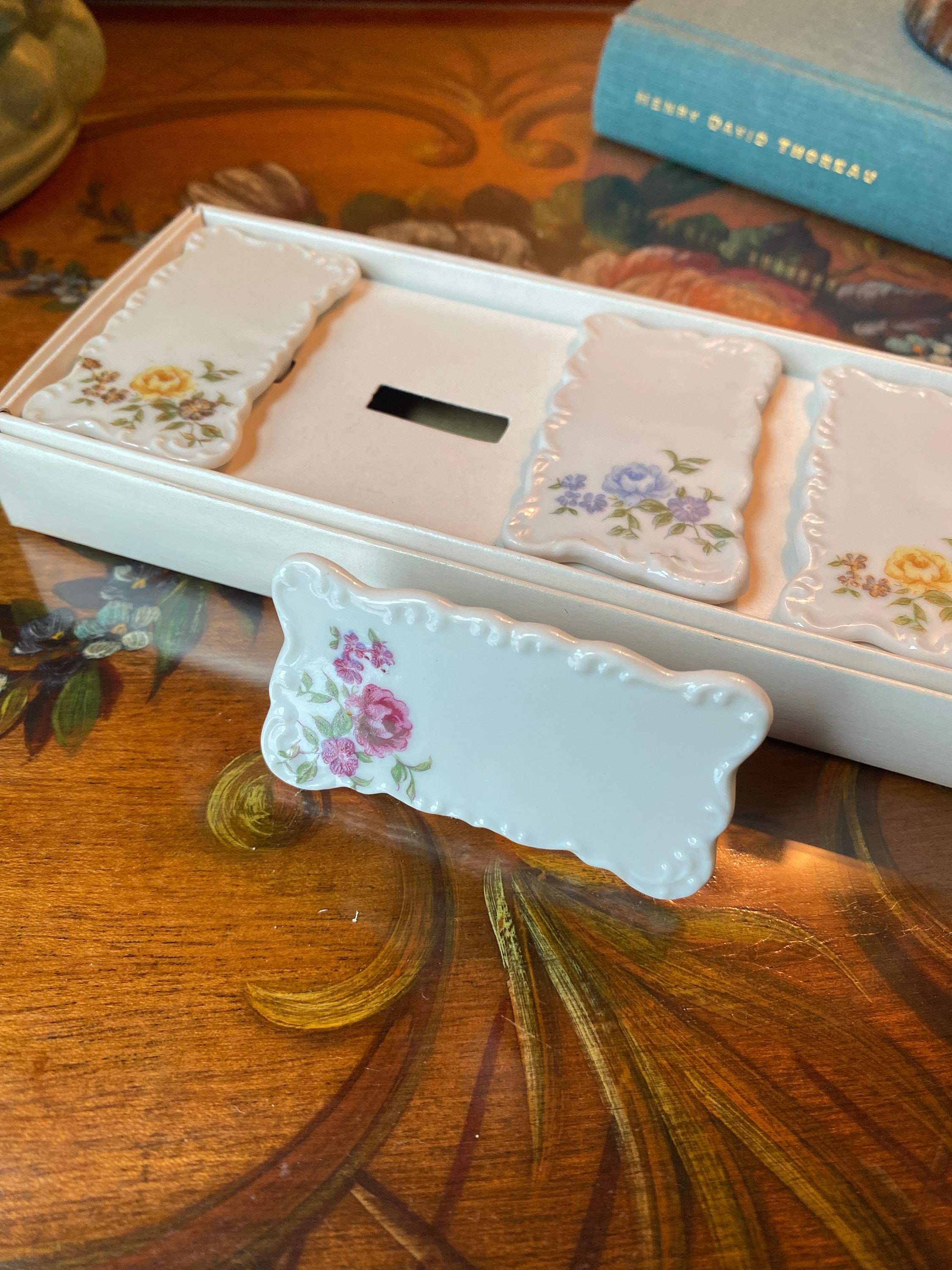 Vintage Shafford Porcelain Place Cards With Floral Rose Pattern Set of ...