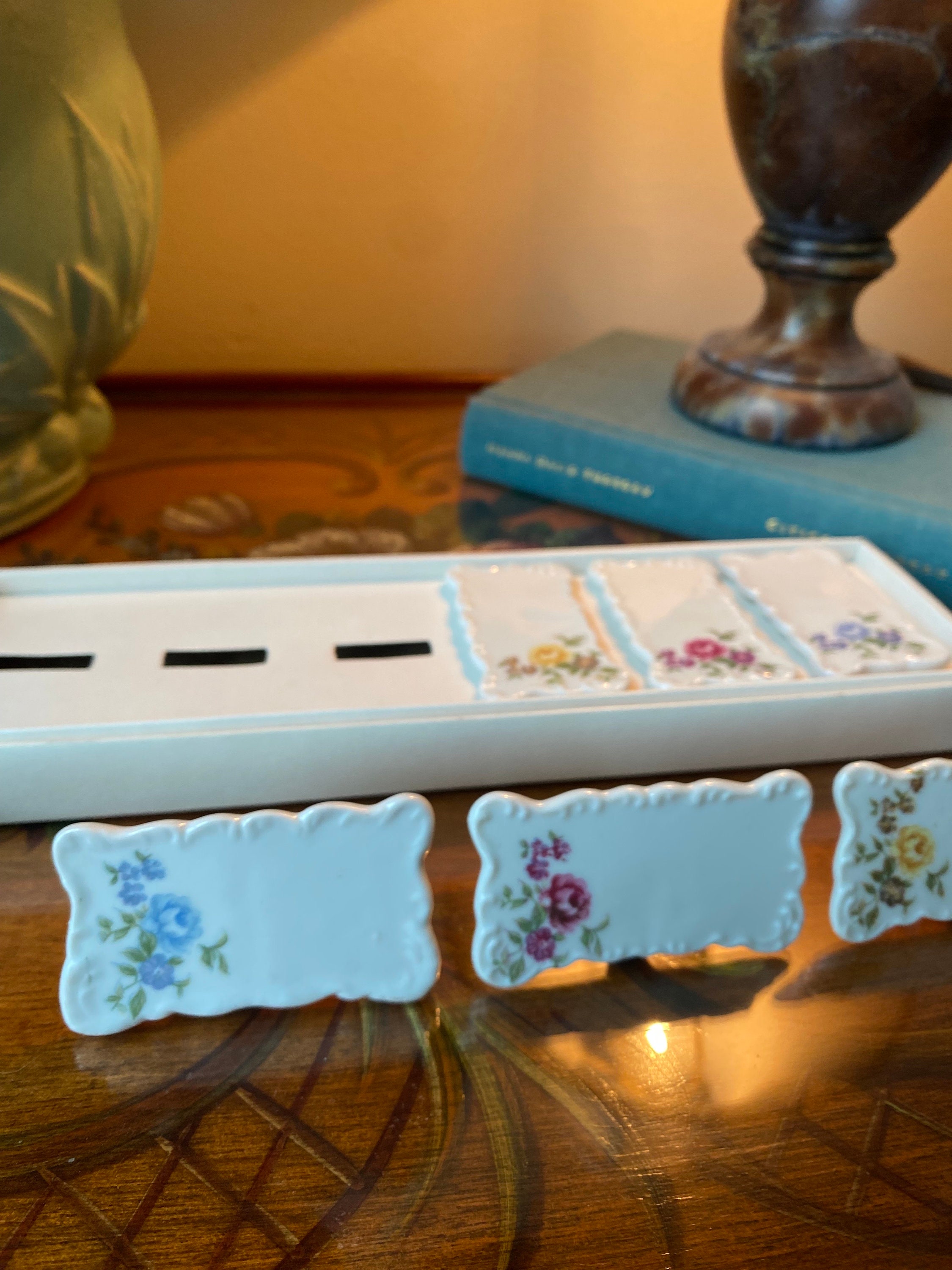 Vintage Shafford Porcelain Place Cards With Floral Rose Pattern Set of ...