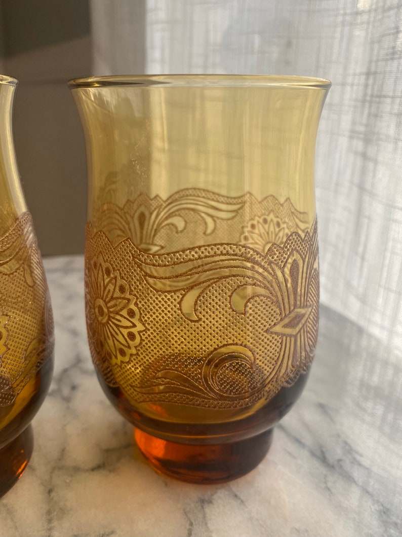 Retro Libbey Amber Embossed Tumblers - Drinking Glasses - Set of 2 - Etsy