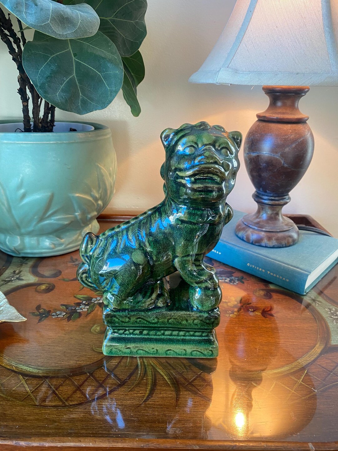 Chinoiserie Emerald Green Ceramic Foo Dog - Vintage China Home Decor - Etsy