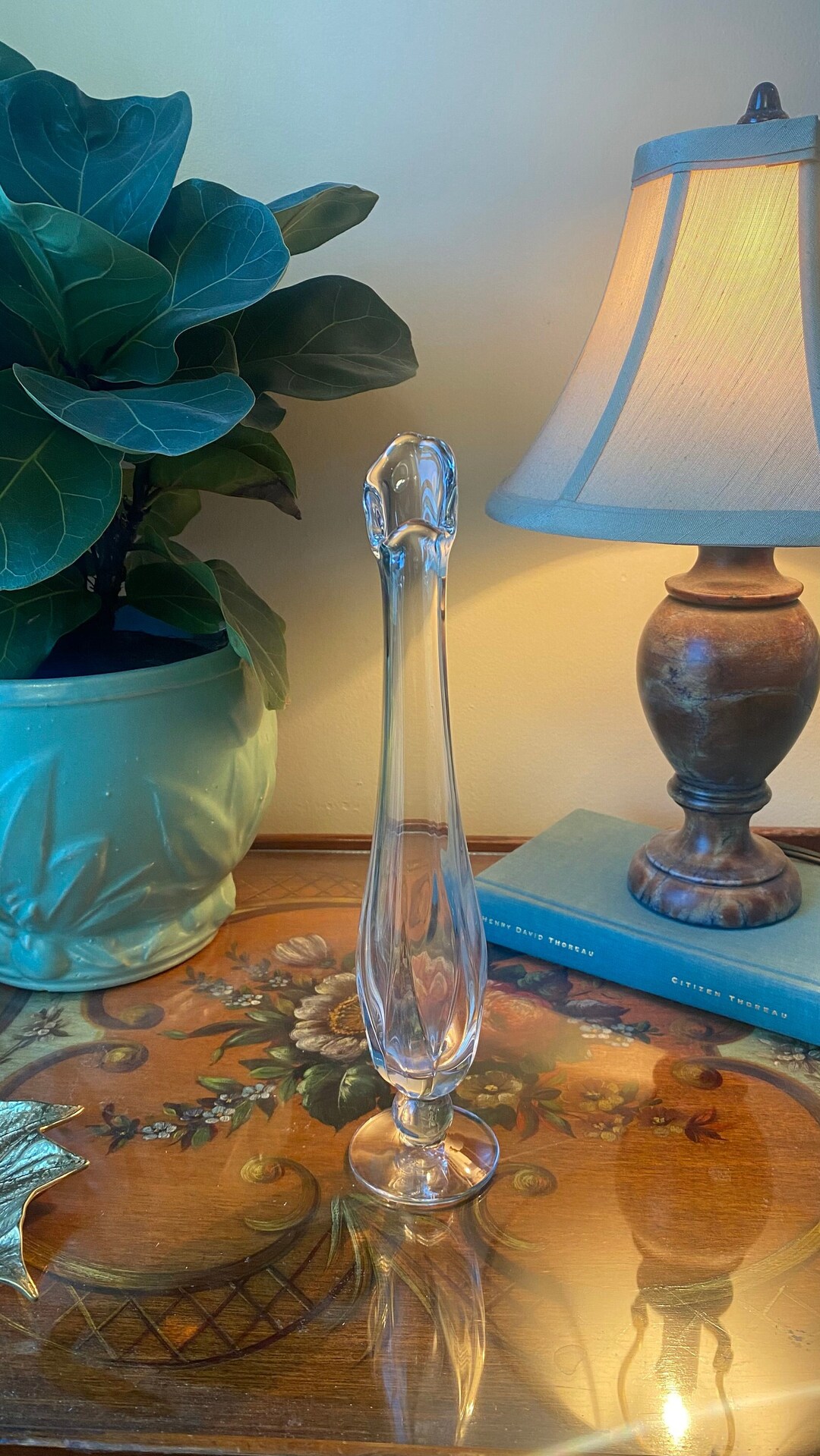 Elegant Swung Glass Bud Vase Clear Glass 11 Tall Vintage Retro Antique ...