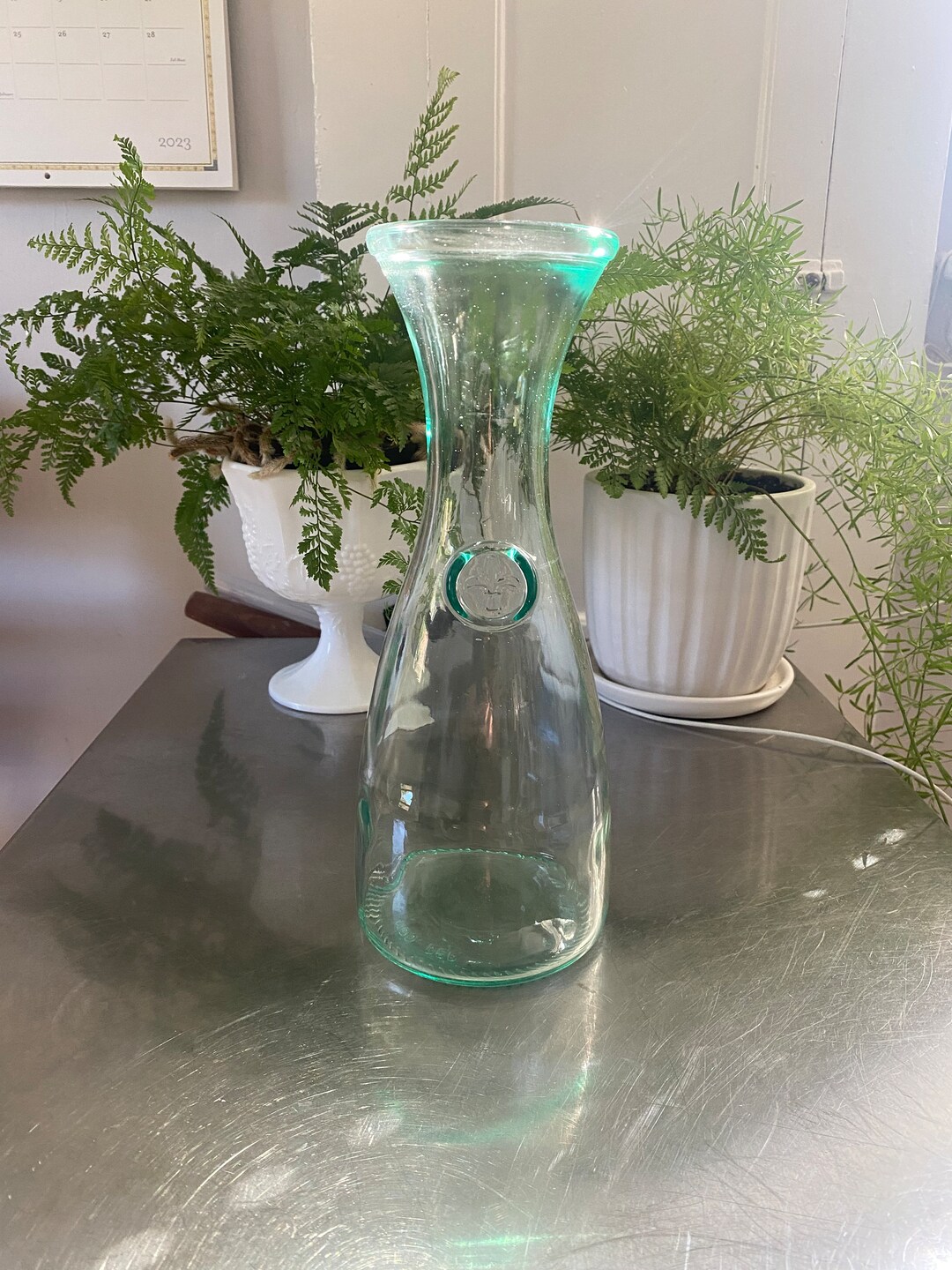 Tall Recycled Glass Water Carafe With Fleur De Lis - 1000ml - Made in ...