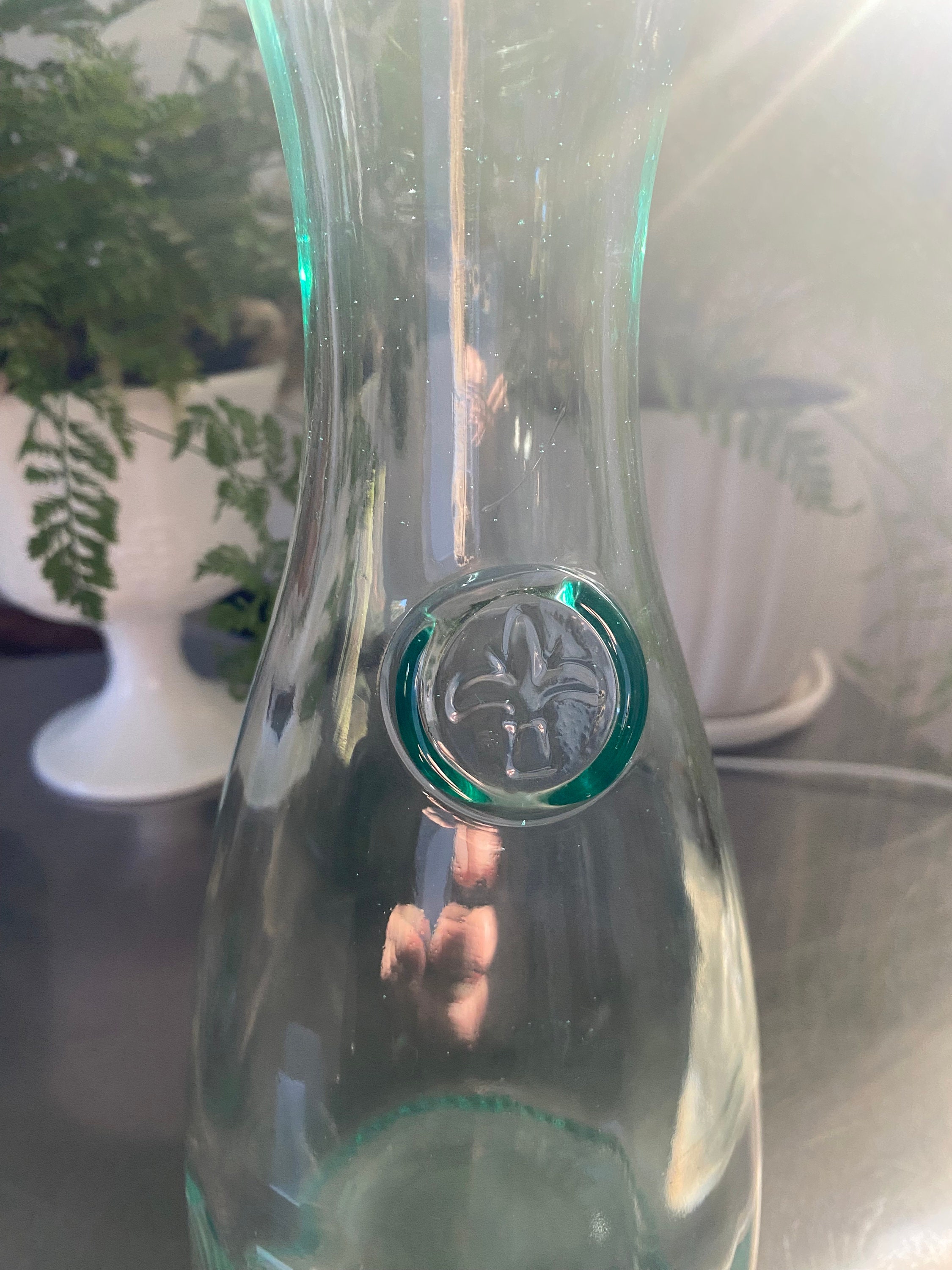 Tall Recycled Glass Water Carafe With Fleur De Lis - 1000ml - Made in ...