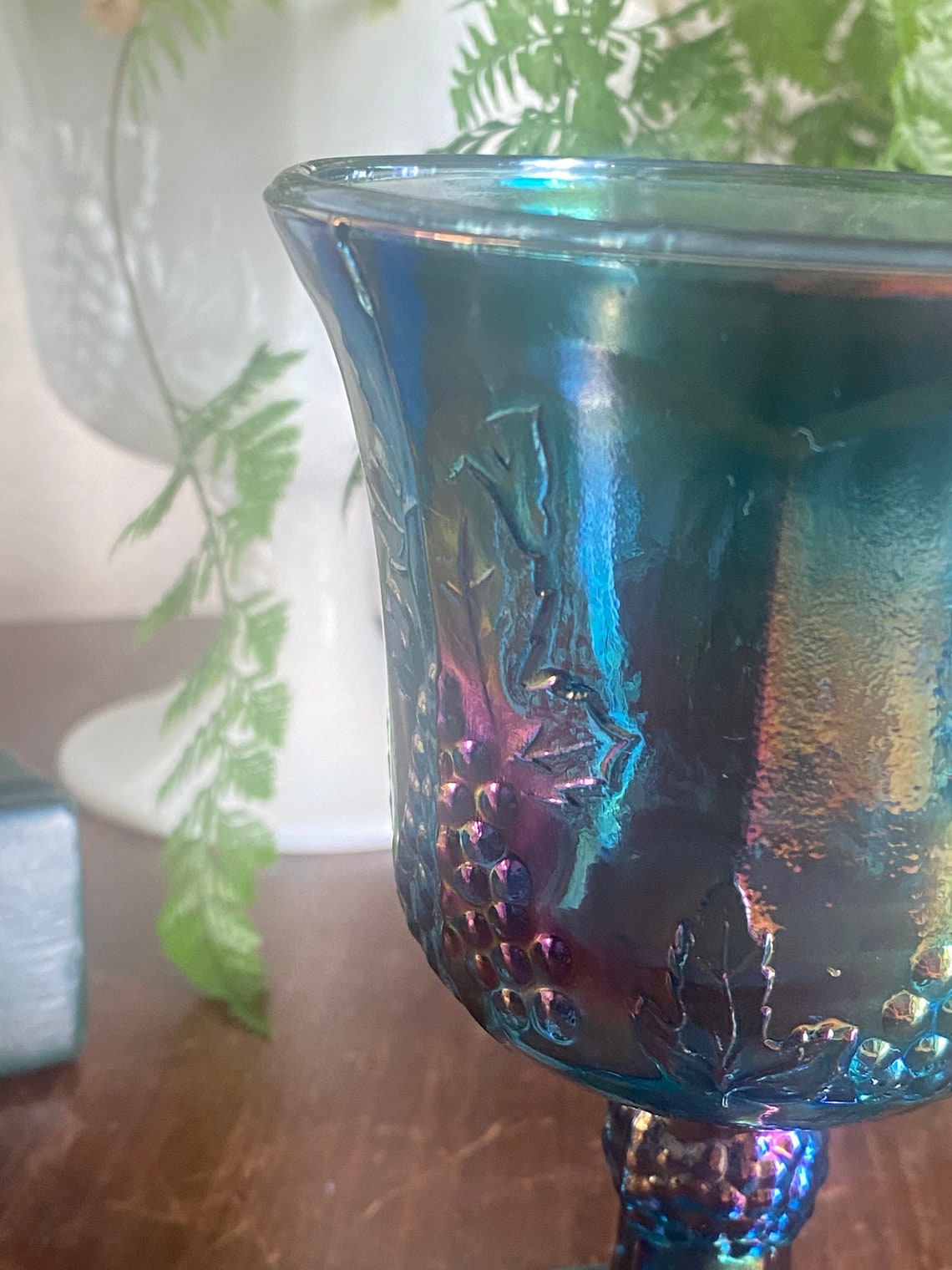 Vintage Indiana Blue Carnival Glass Goblet With Harvest Grape Design ...