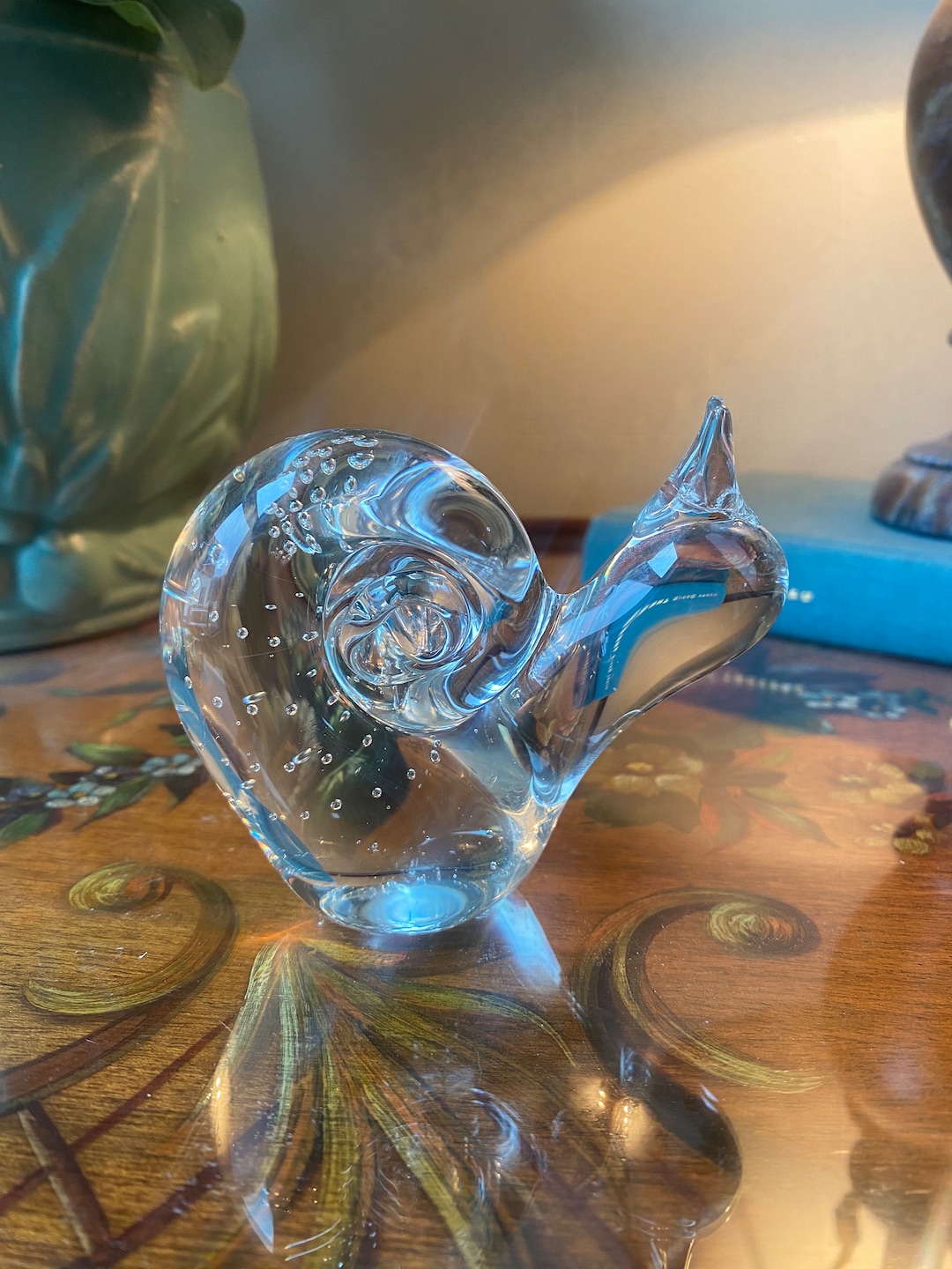 Hand Blown Clear Glass Snail Paperweight - Vintage Glass Decor - Home ...