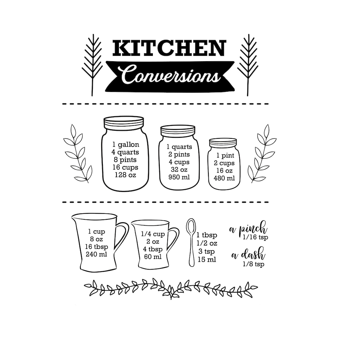 Kitchen Measurement Conversion Chart SVG Printable Cheat - Etsy UK