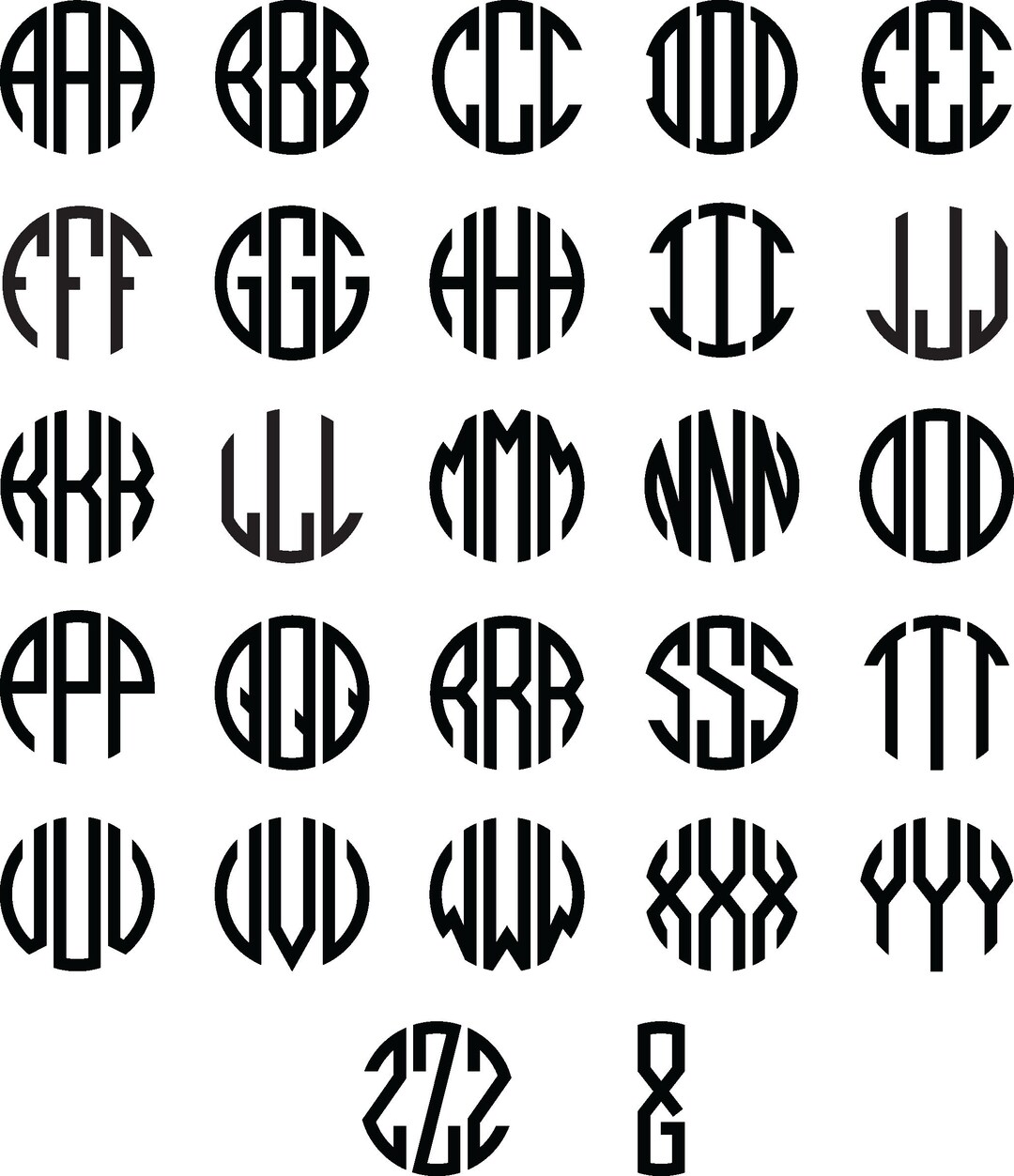 Monogram SVG Bundle, 6 Monogram Alphabets, Monogram Letters SVG ...