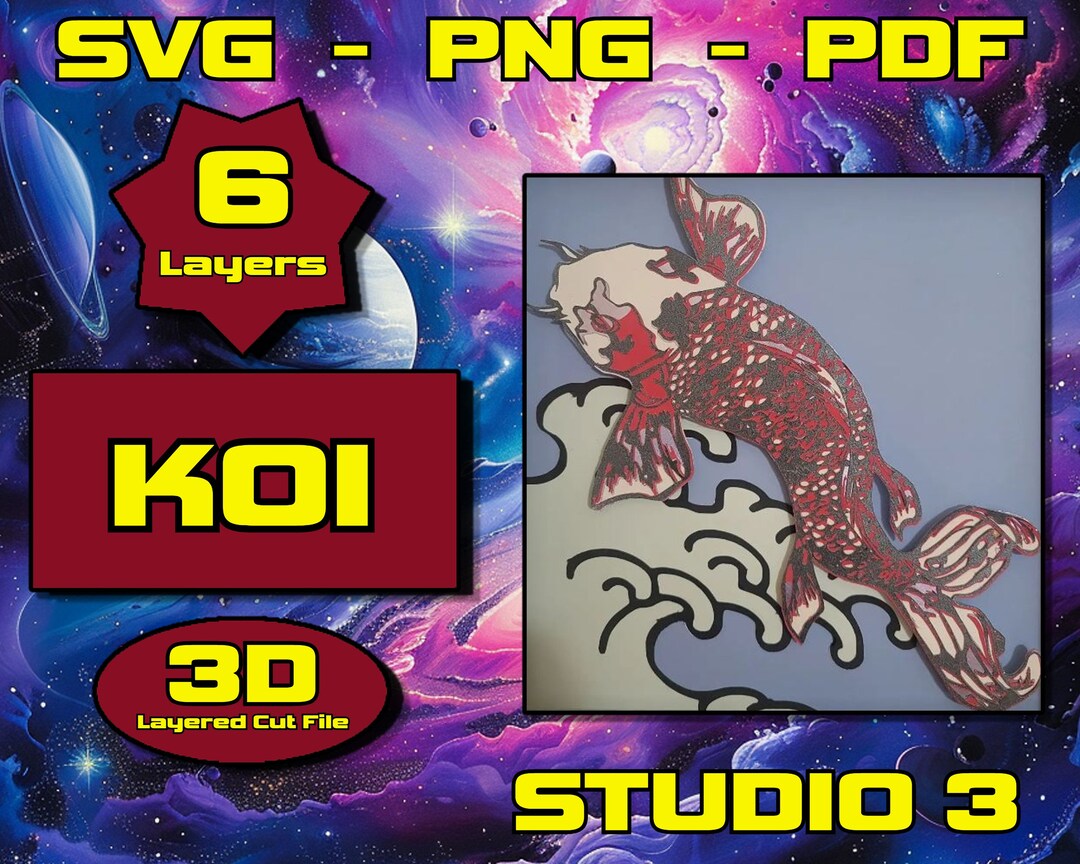 Japanese Style Koi With Water 3D Mandala Svg, Multilayer Panel for ...