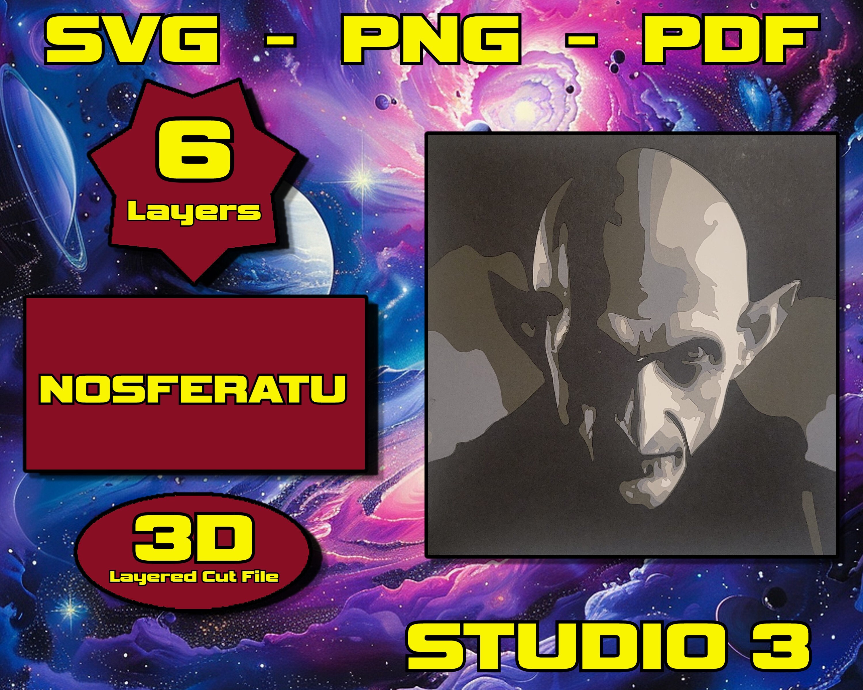 Nosferatu Vampire 3D Mandala Svg, Multilayer Panel for Laser Cutting ...