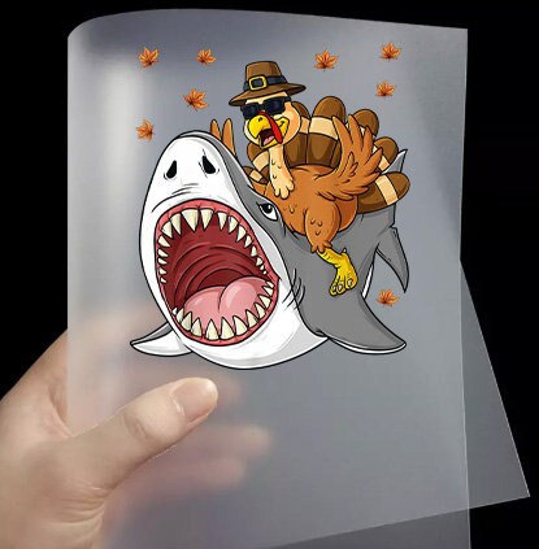 Funny Thanksgiving DTF Transfers Ready to Press Turkey Riding Shark ...