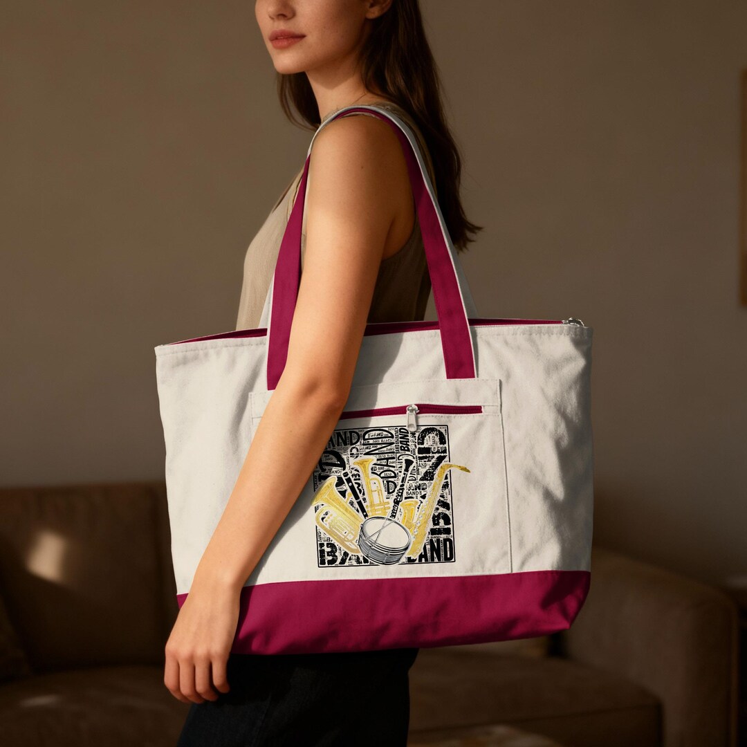 Music Band Zippered Tote Bags, Musical Instruments Gift, Jazz Band ...