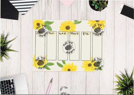 Printable Weekly Planner Page Hand Drawn Sunflower Design - Etsy
