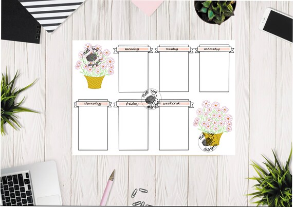 Printable Weekly Planner Page Hand Drawn Floral Design - Etsy