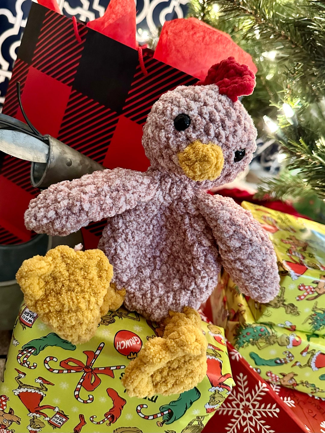 Playful and Whimsical Hand Crocheted Red Chicken Stuffy One-of-a-kind ...