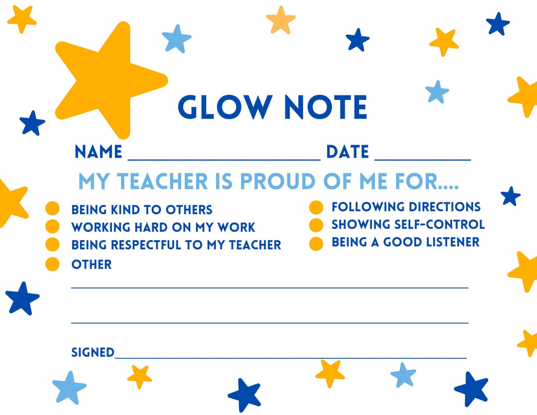 Customizable Student Positive Glow Note From Teacher Template - Etsy