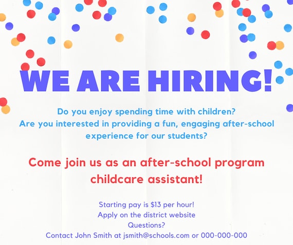 School We Are Hiring Facebook Post Canva Template - Etsy