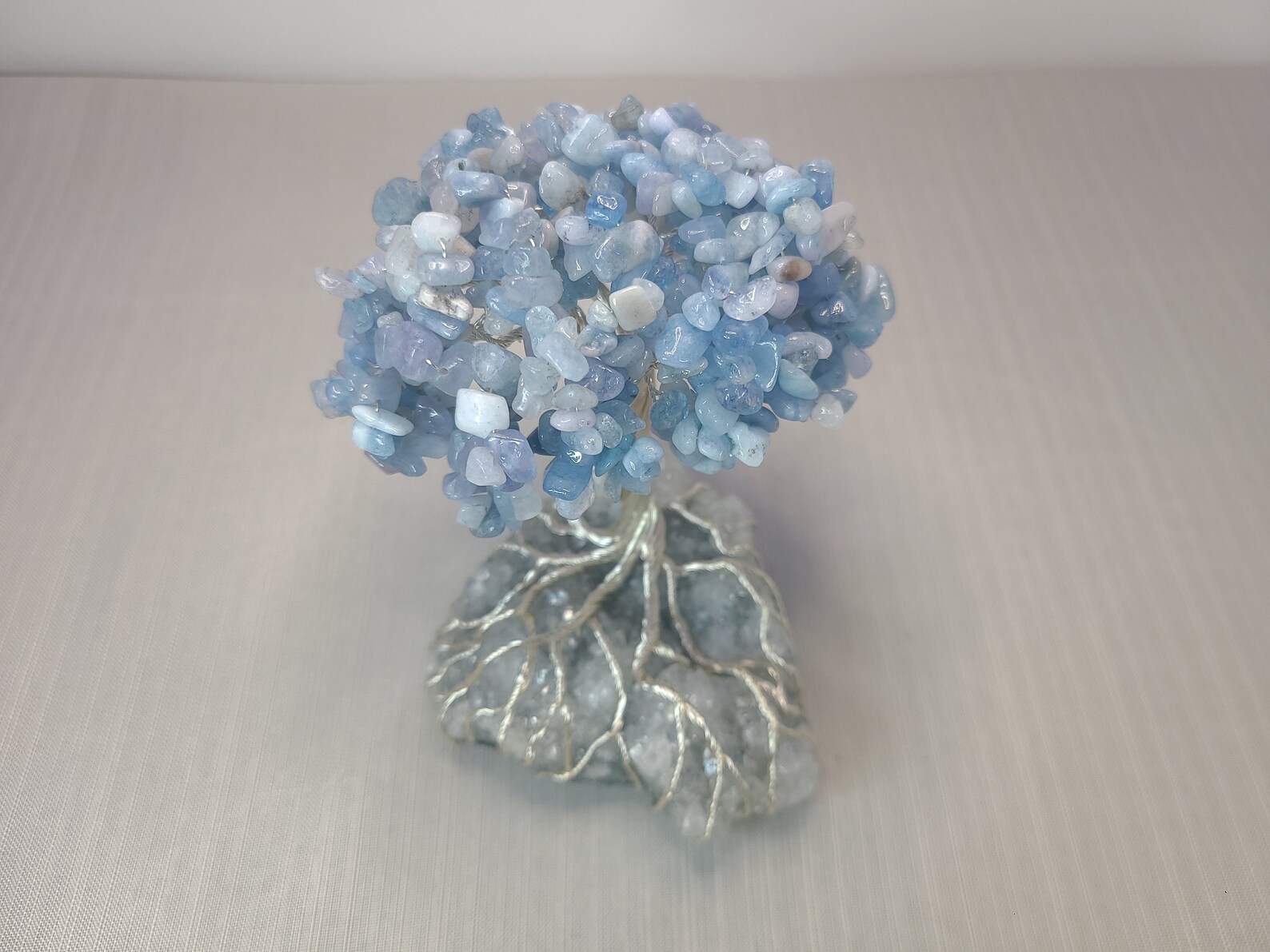 Handcrafted Aquamarine Tumbled Chip Tree on Apophyllite Cluster Unique ...