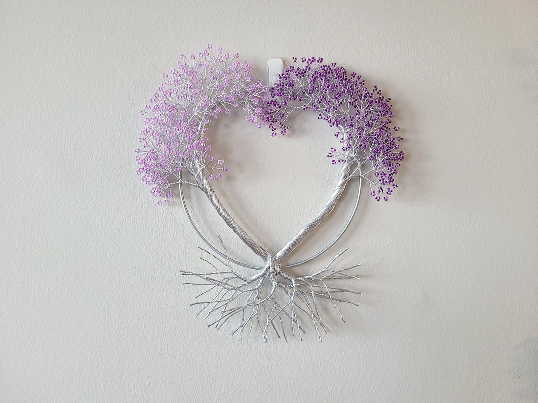 Small Handmade Pink and Purple Heart Tree Wall Hanging Decor - Etsy