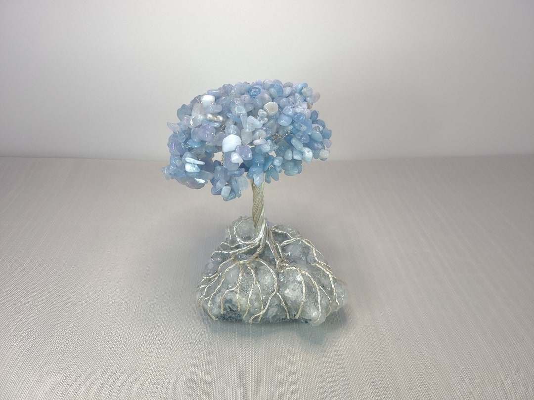 Handcrafted Aquamarine Tumbled Chip Tree on Apophyllite Cluster ...