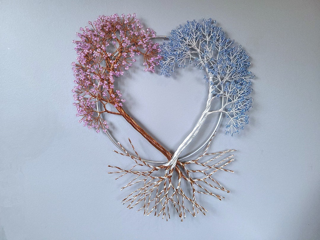 Small Handmade Pink and Blue Heart Tree Wall Hanging Decor - Etsy