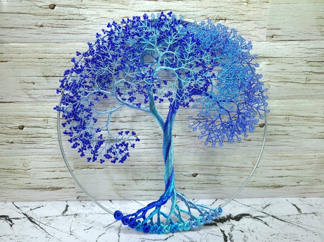 Large Blue Wall Hanging Wire Tree - Colorful Statement Piece - Etsy