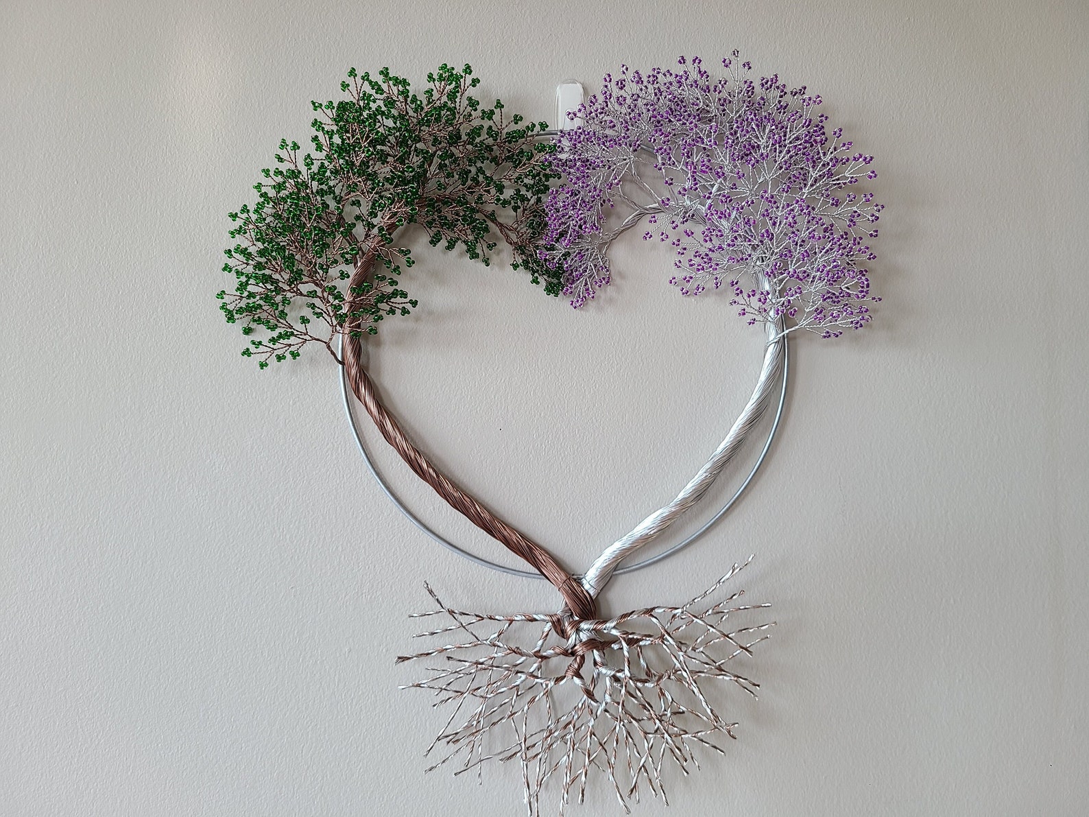 Large Handmade Green and Purple Heart Tree Wall Hanging Decor - Etsy